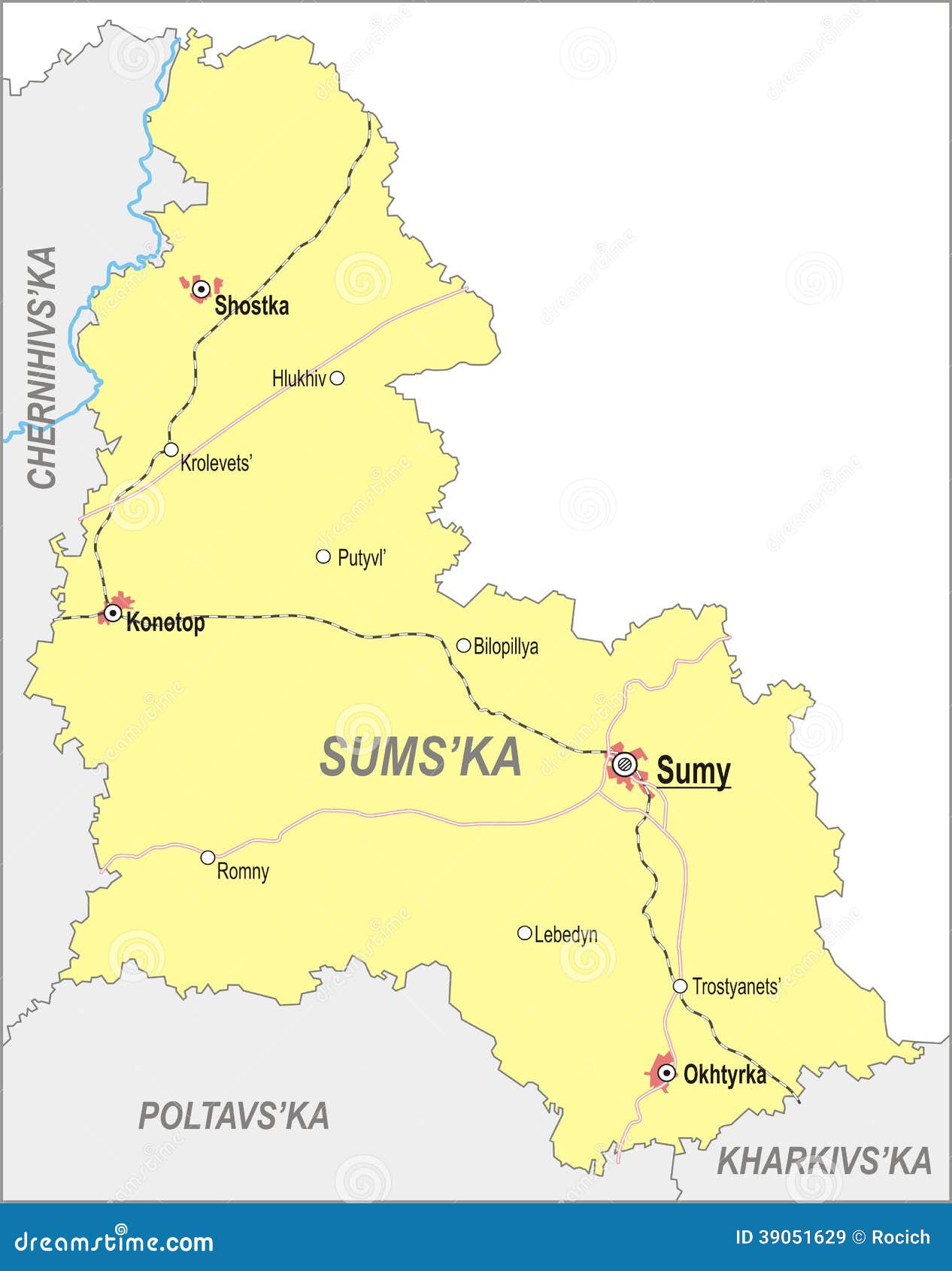 Map of Sumy Oblast stock vector. Illustration of sumska - 39051629
