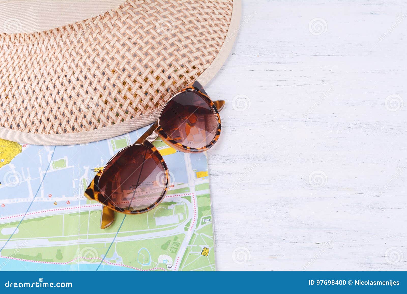 A Map with Sunglasses and a Hat. Stock Photo - Image of glasses, modern ...