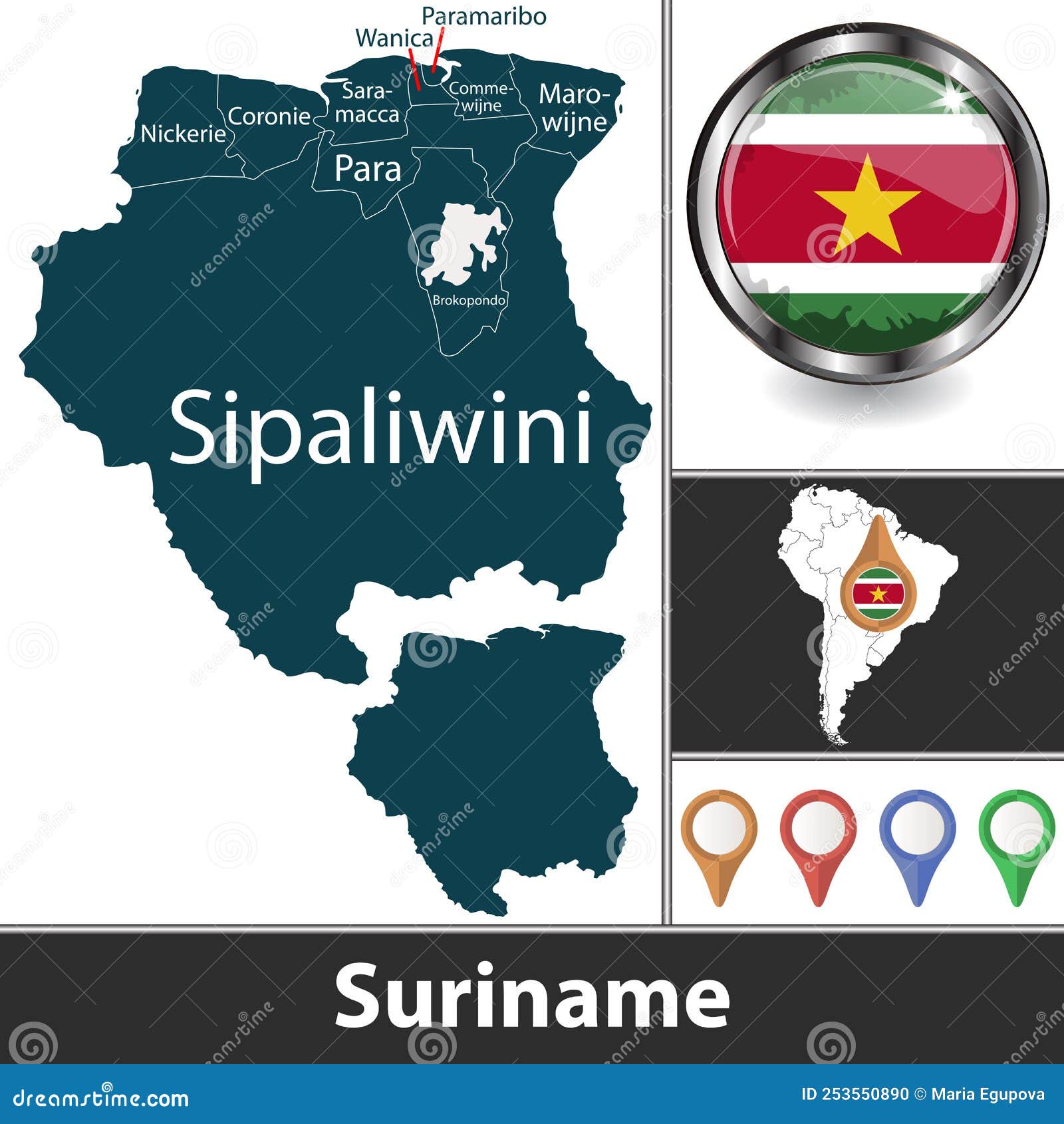 Map of Suriname stock vector. Illustration of suriname - 253550890