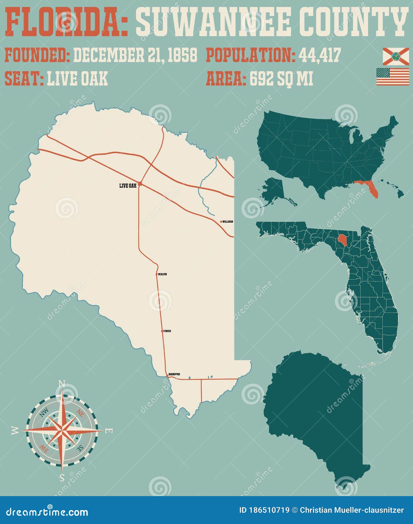 Map of Suwannee County in Florida Stock Vector - Illustration of ...