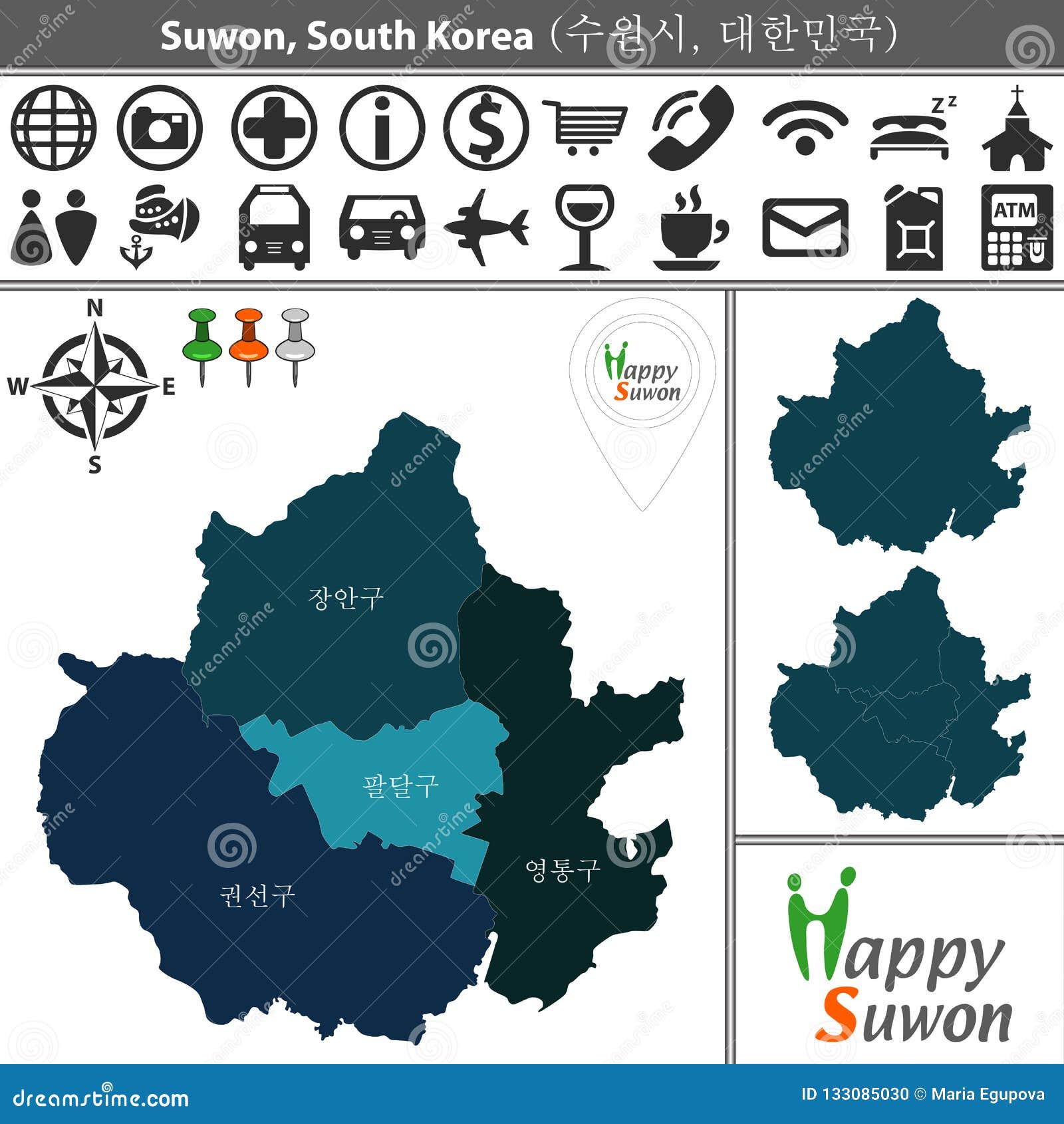 Map of Suwon with Districts Stock Vector - Illustration of divisions ...