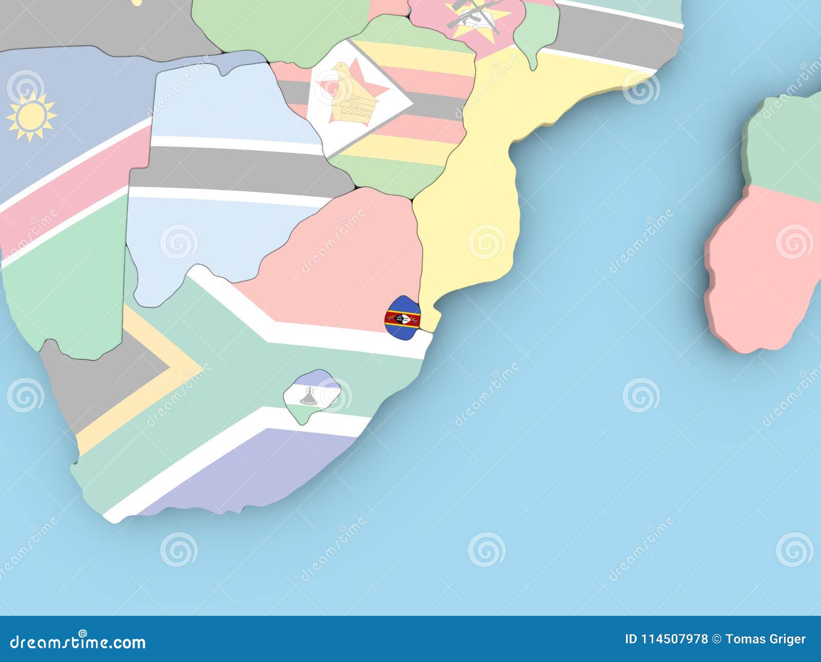 Map of Swaziland with Flag on Globe Stock Illustration - Illustration ...
