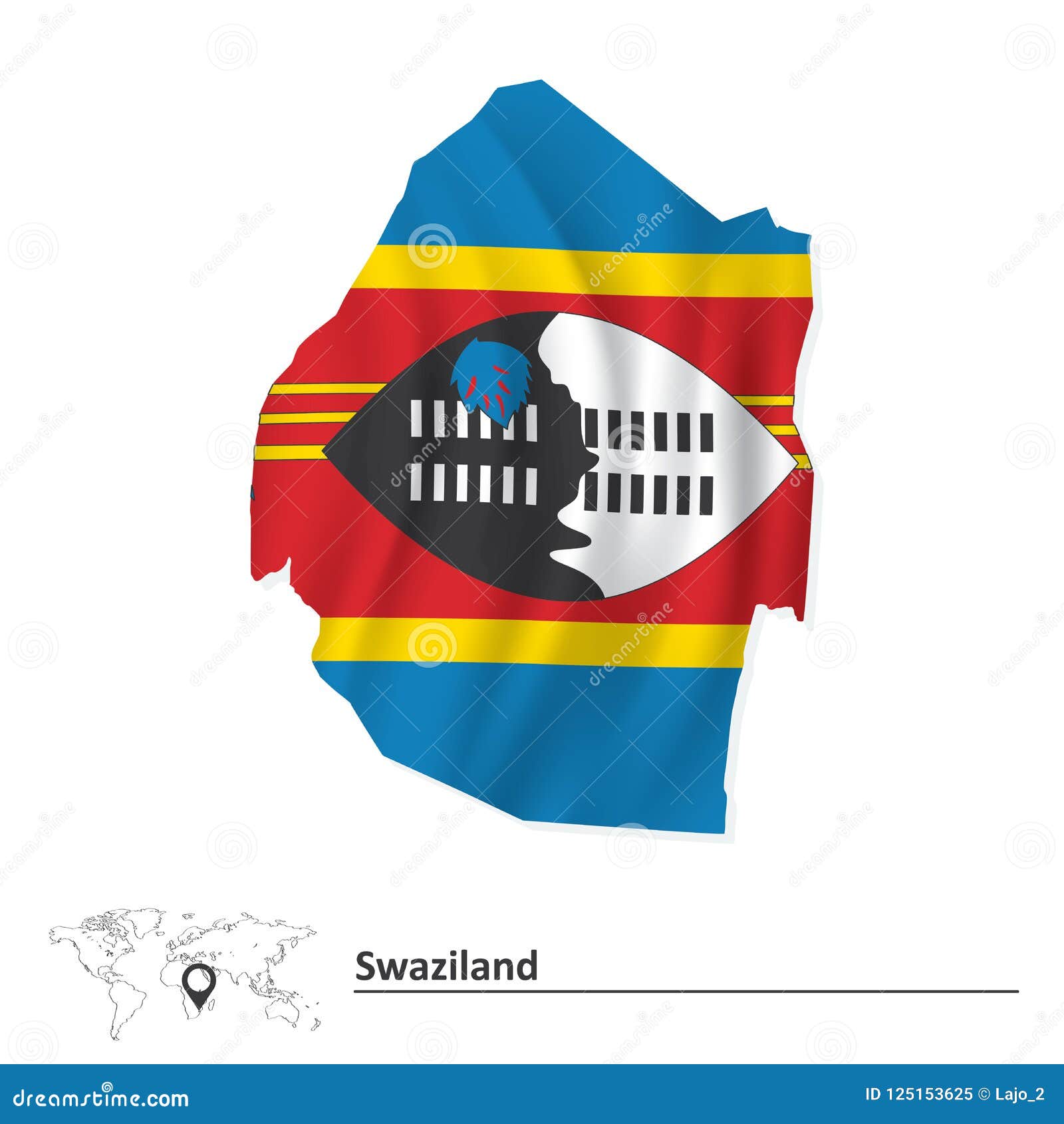 Map of Swaziland with flag stock vector. Illustration of black - 125153625