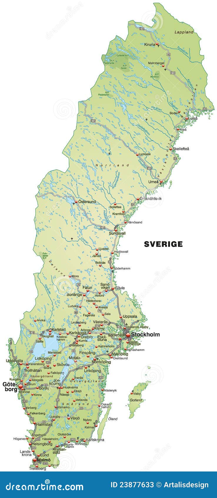Map of Sweden stock illustration. Illustration of roads - 23877633
