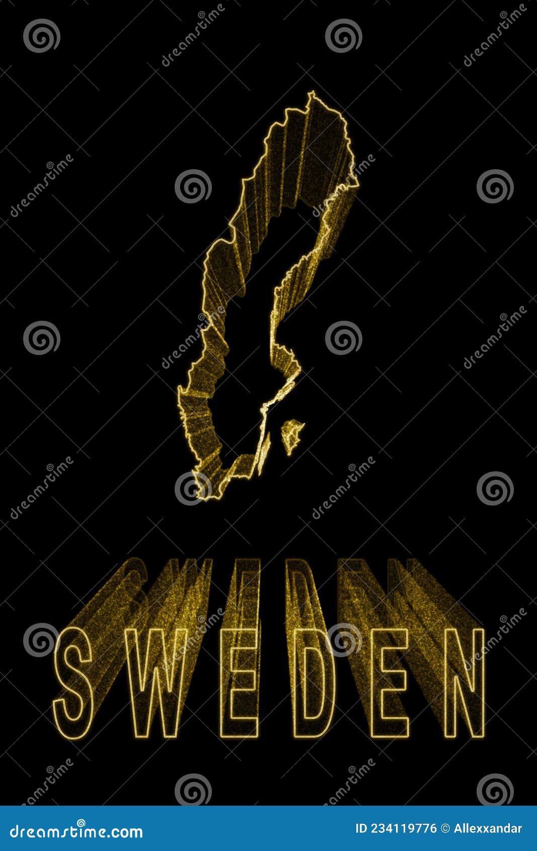 Map of Sweden, Gold Map on Black Background Stock Illustration ...
