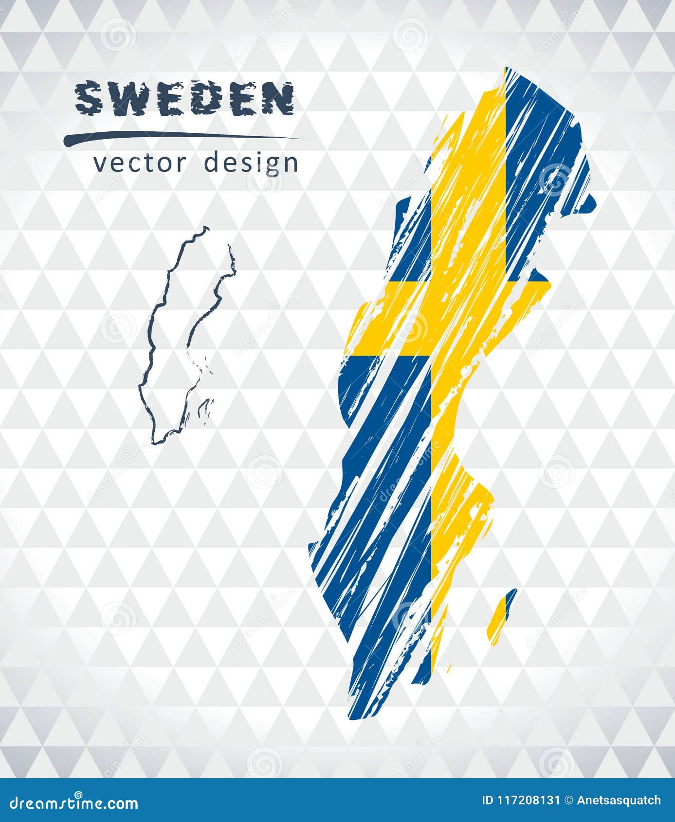 Sweden Map With Drawn Lines And Blue Watercolor Illustration Royalty ...