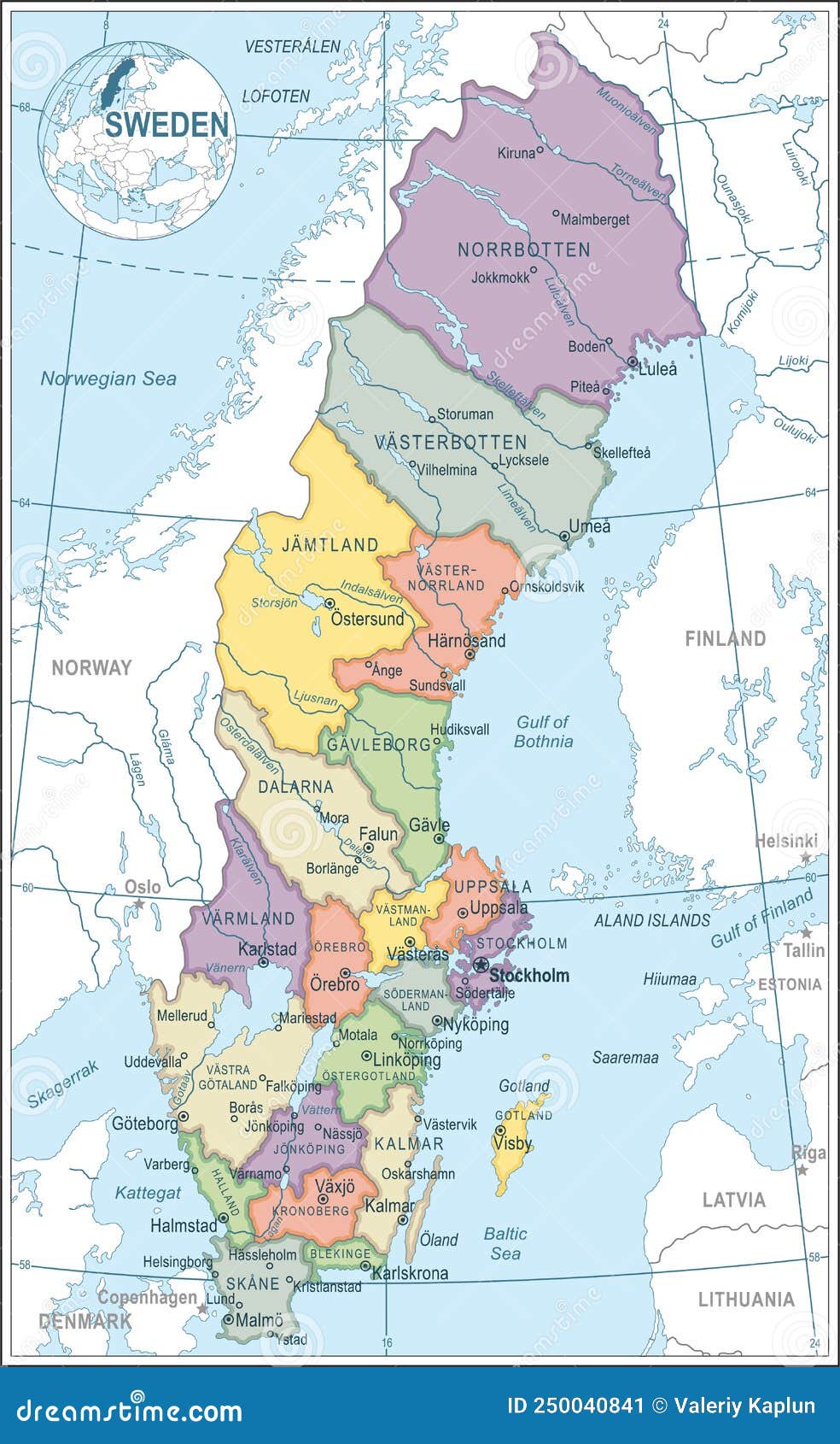 Sweden - Highly Detailed Editable Political Map With Labeling. Cartoon ...