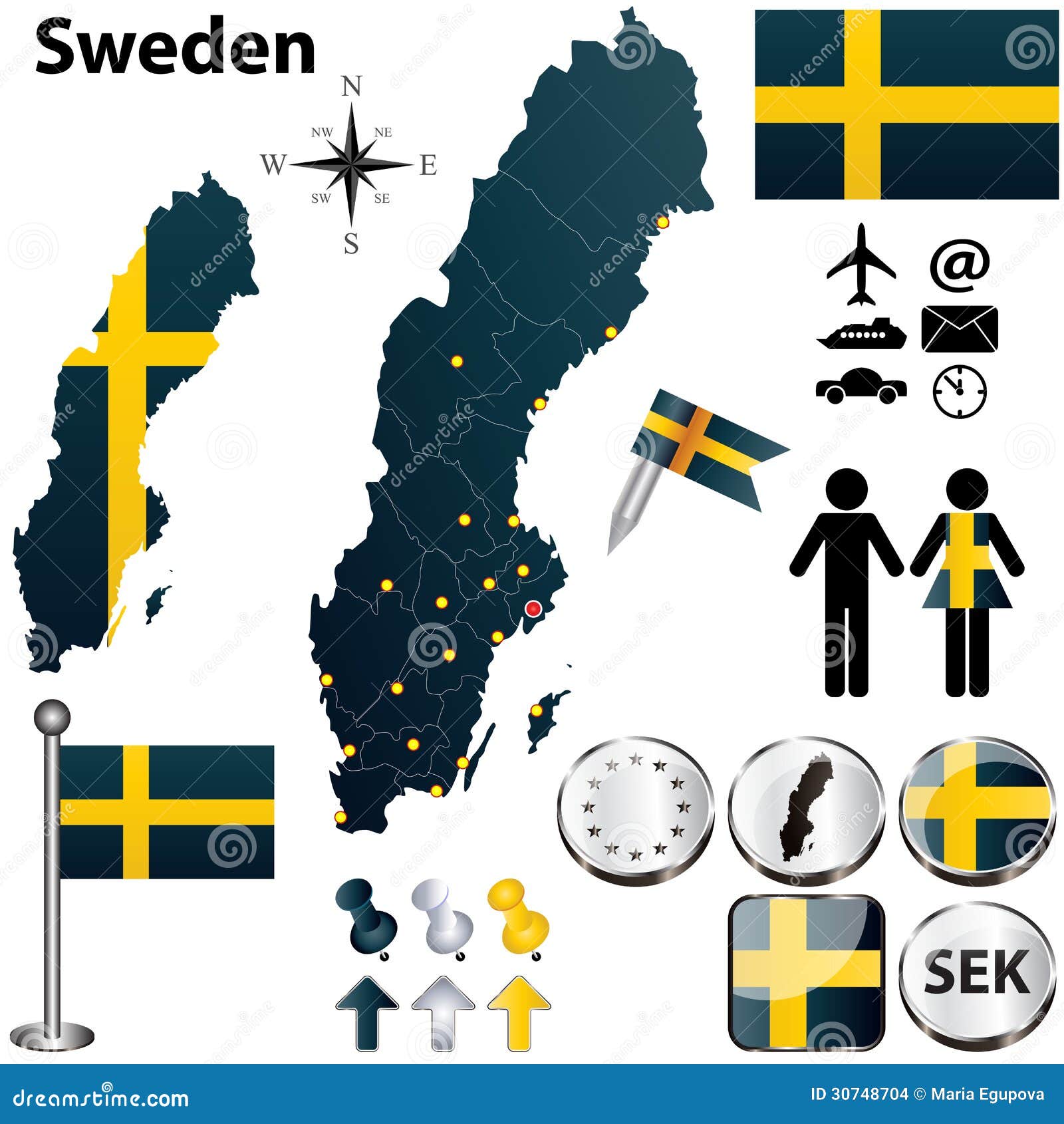 Map of Sweden with regions stock vector. Illustration of earth - 30748704