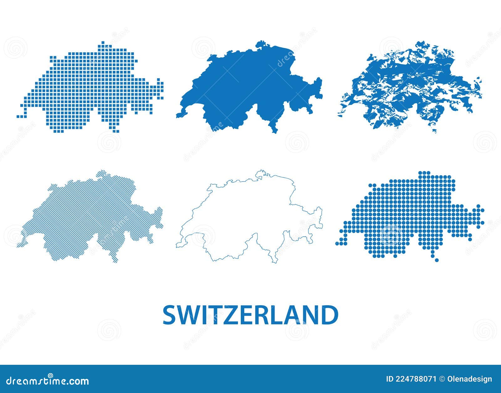 Map of Switzerland - Vector Set of Silhouettes in Different Patterns ...