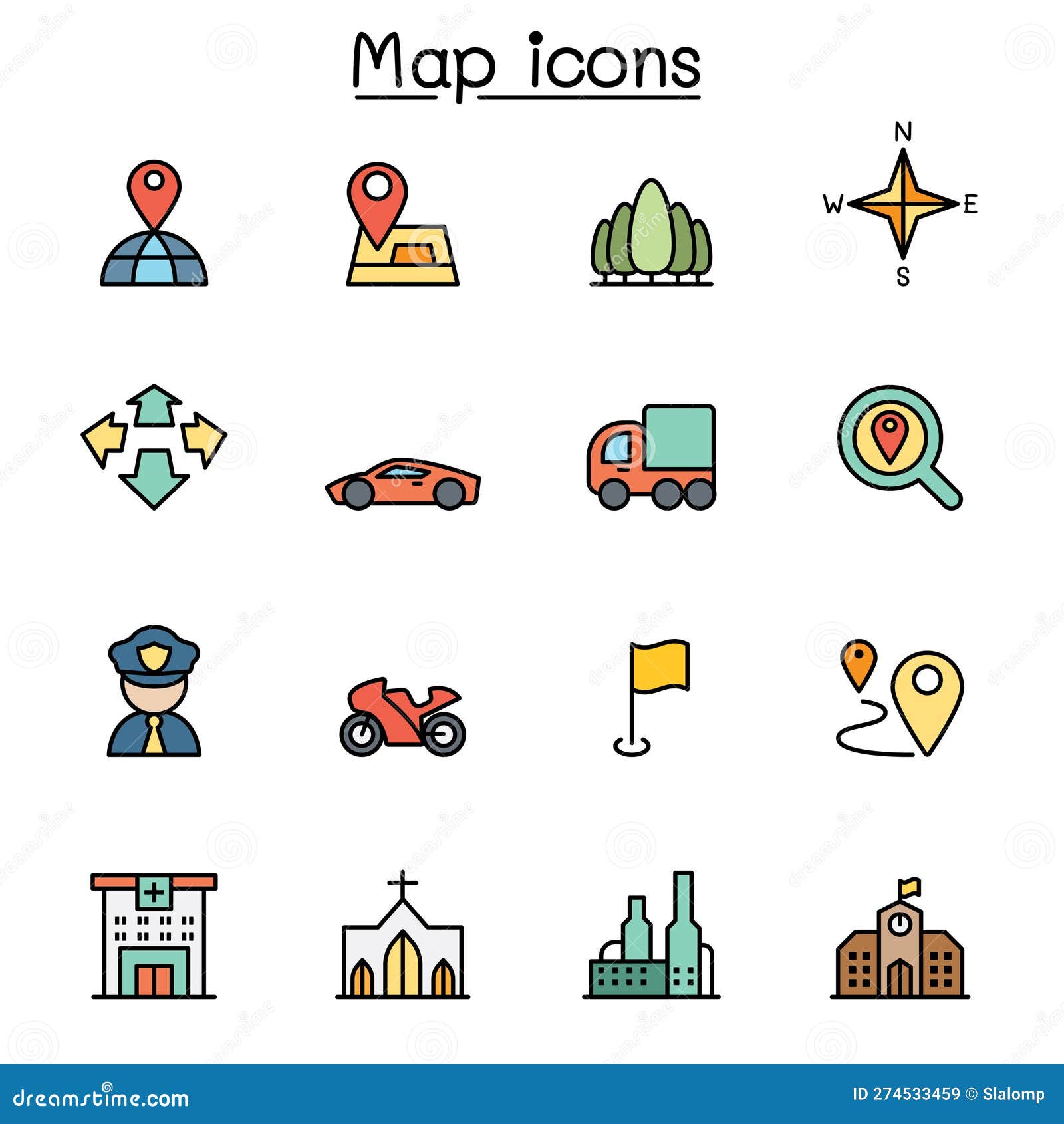 Map and Symbol Color Line Icon Set Stock Vector - Illustration of ...