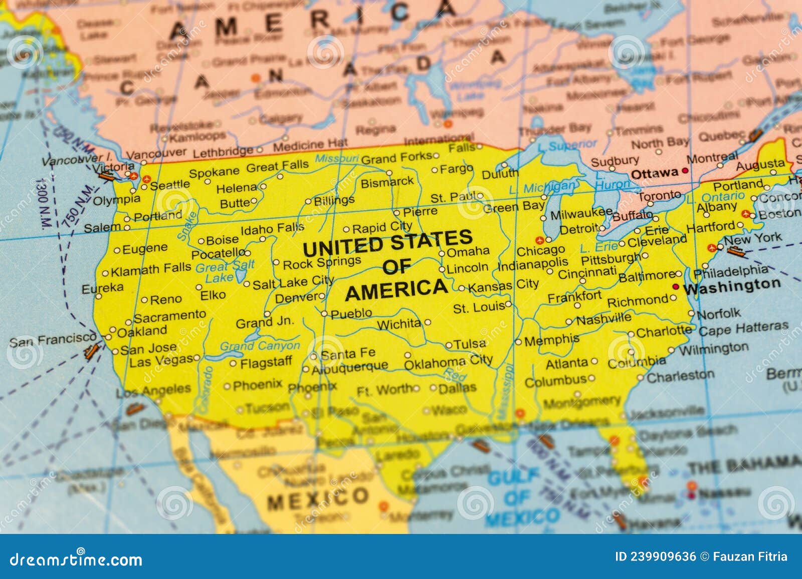 United States of America on the Map. Close Up and Selective Focus ...