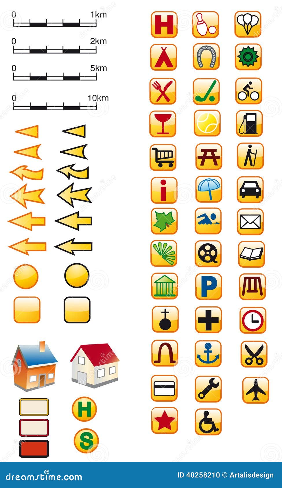 Map Symbols in Yellow stock vector. Illustration of legend - 40258210
