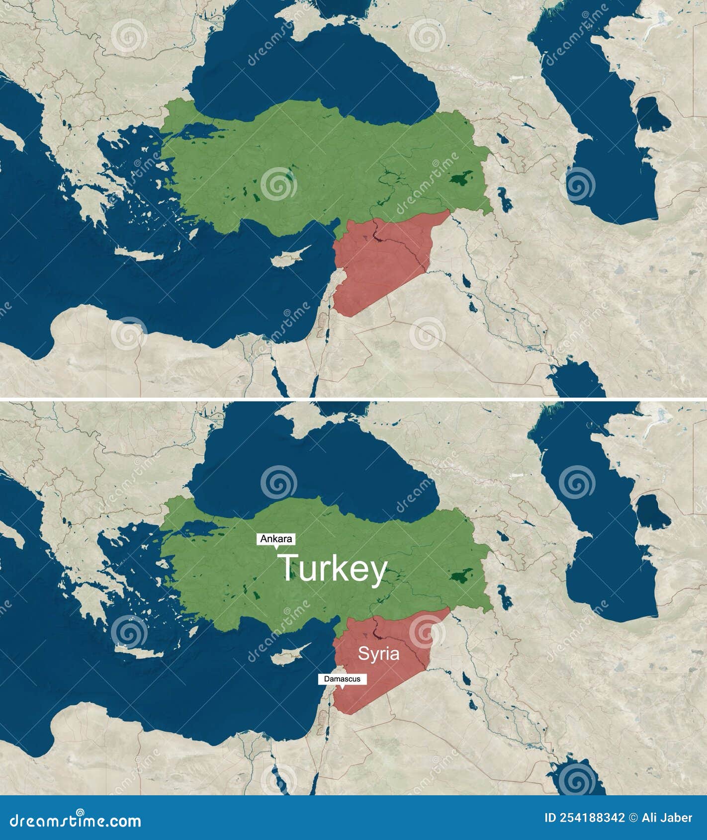 The Map of Syria and Turkey with Text, Textless Stock Illustration ...