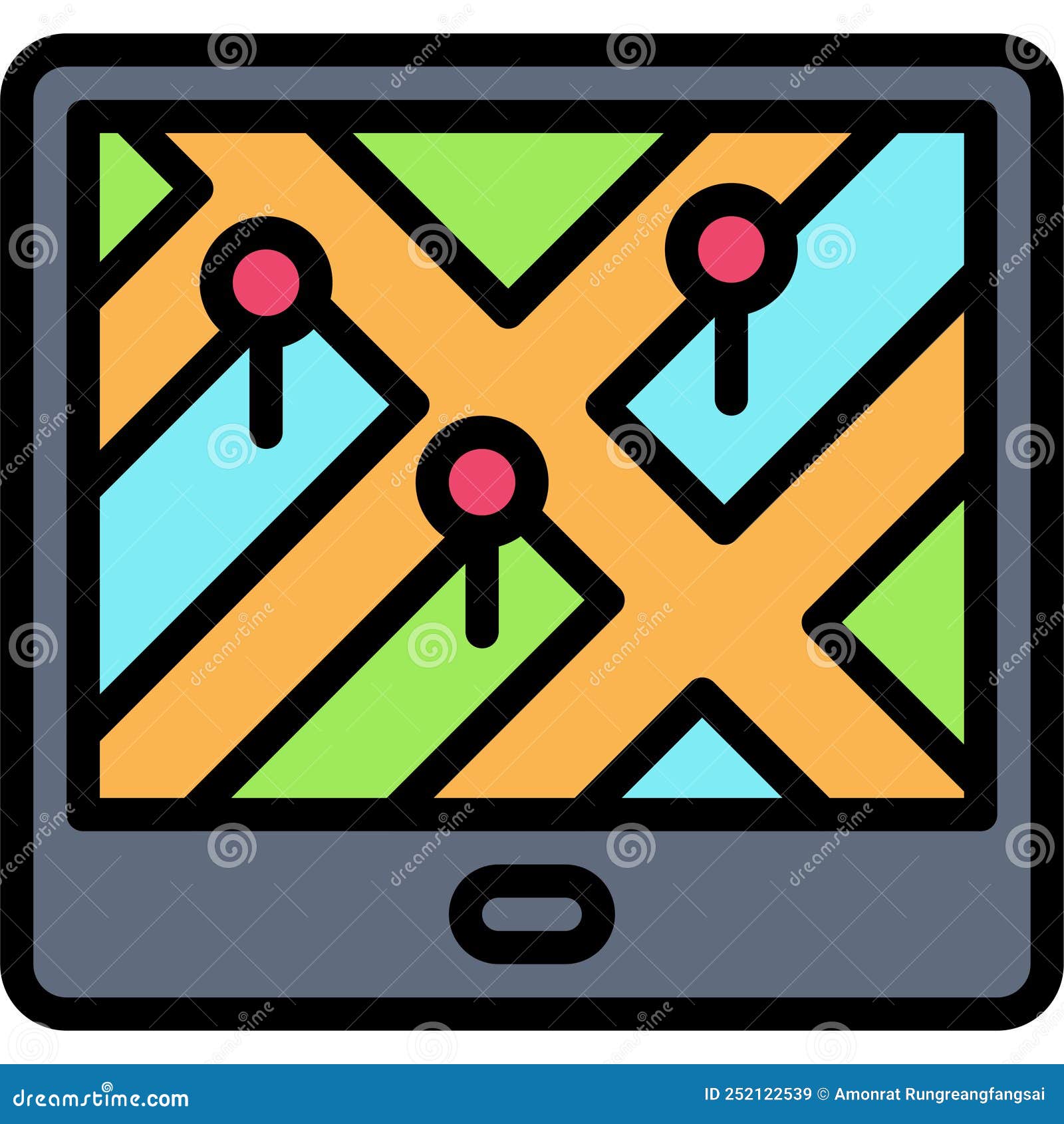 Map on Tablet Icon, Location Map and Navigation Vector Stock Vector ...