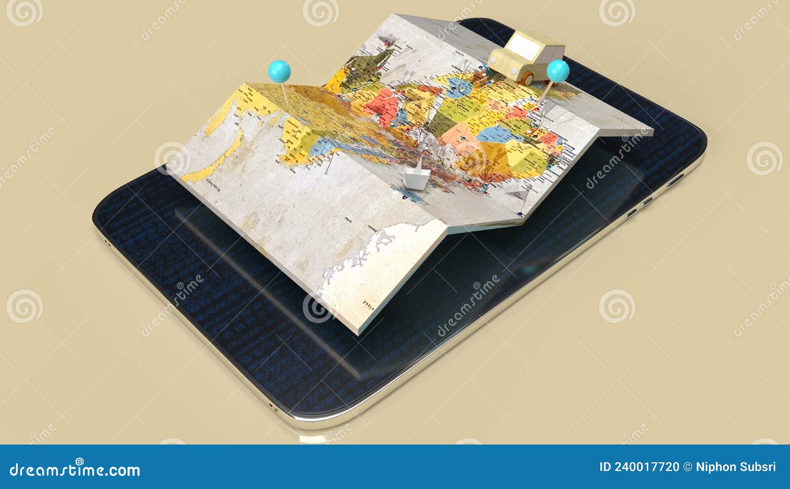 The Map and Tablet for Travel or Apps Transport Concept 3d Rendering ...