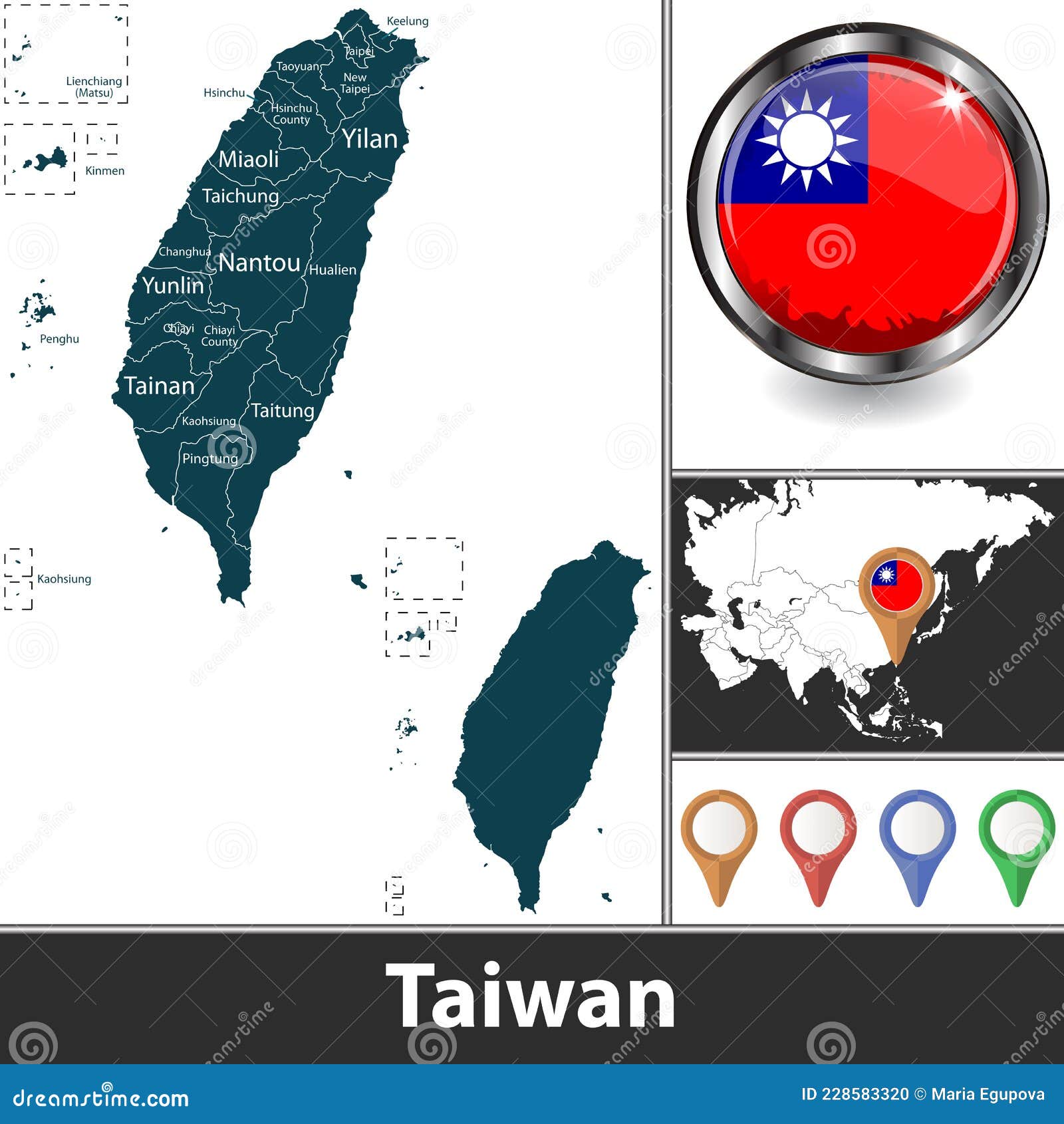 Map of Taiwan stock vector. Illustration of country - 228583320