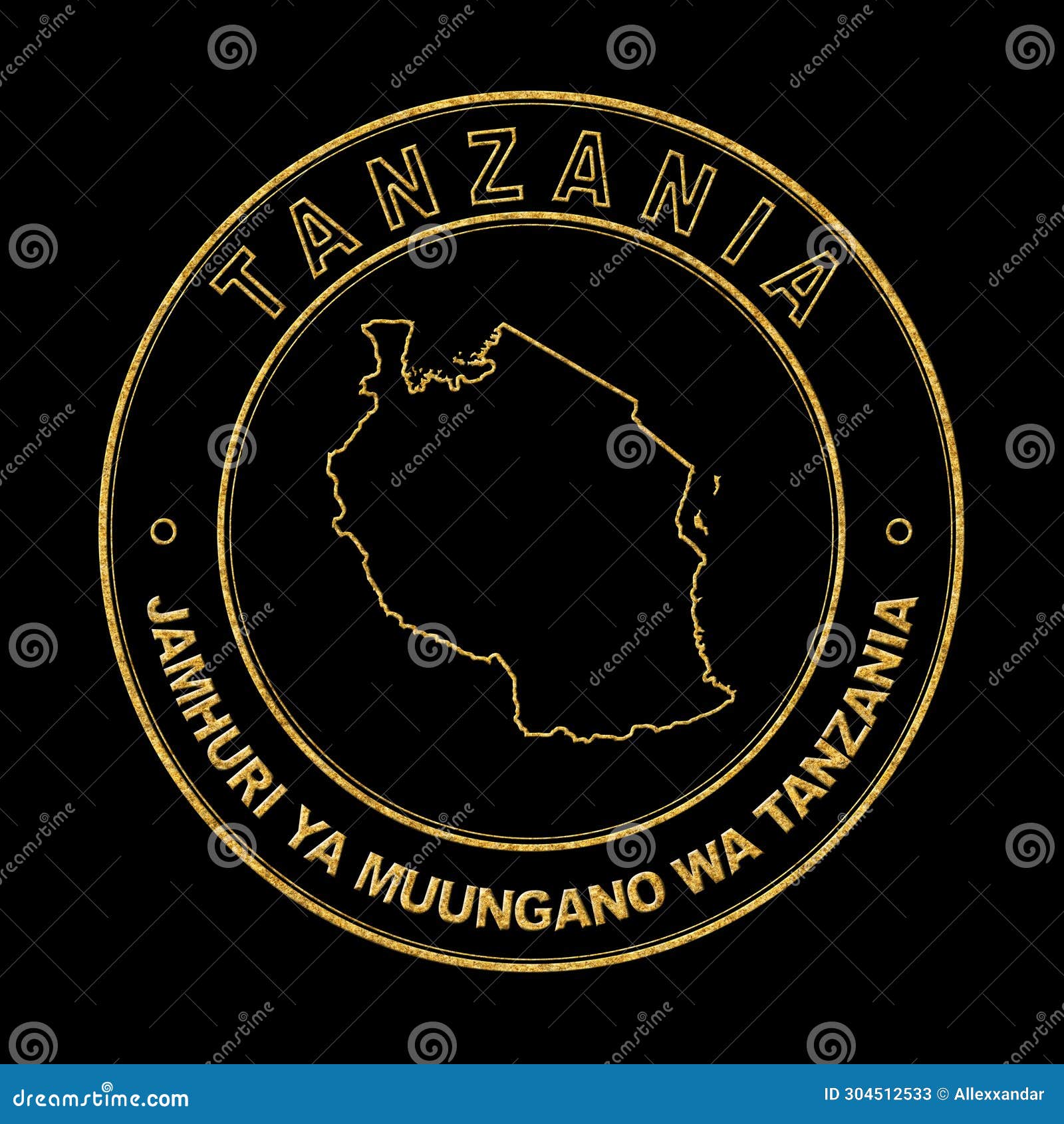 Map of Tanzania, Golden Stamp Black Background Stock Illustration ...