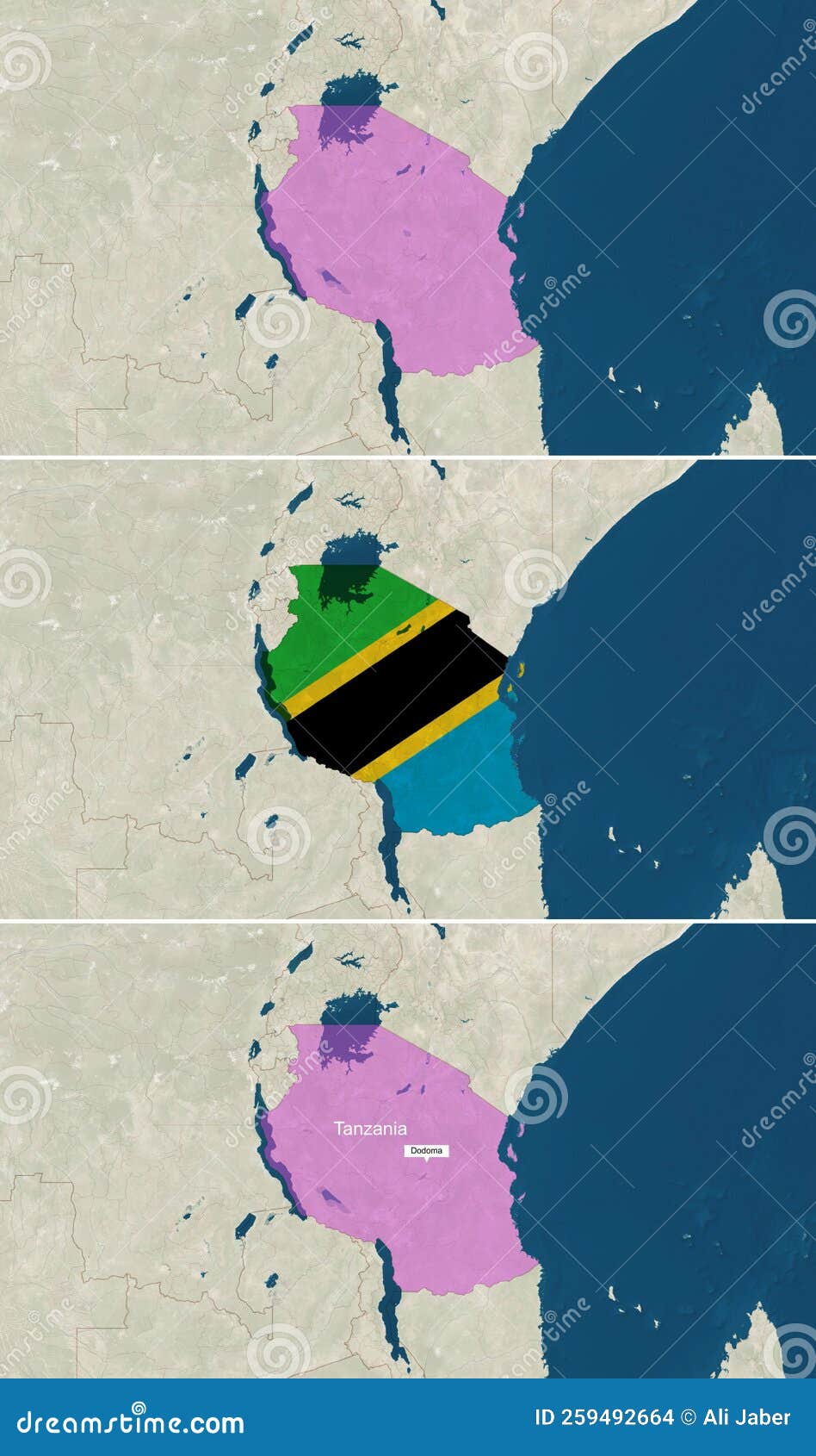 The Map of Tanzania with Text, Textless, and with Flag Stock ...