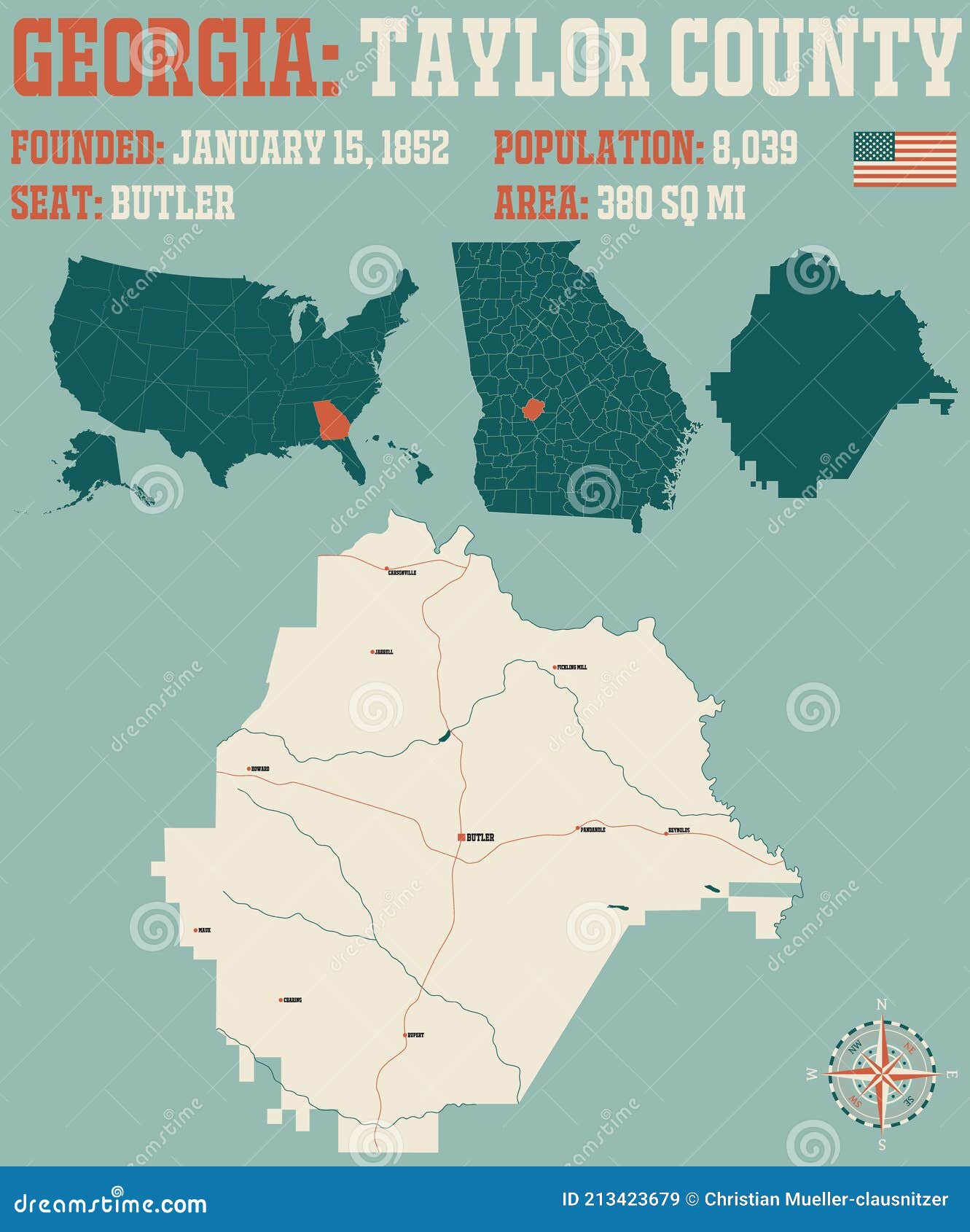 Map of Taylor County in Georgia Stock Vector - Illustration of citizens ...