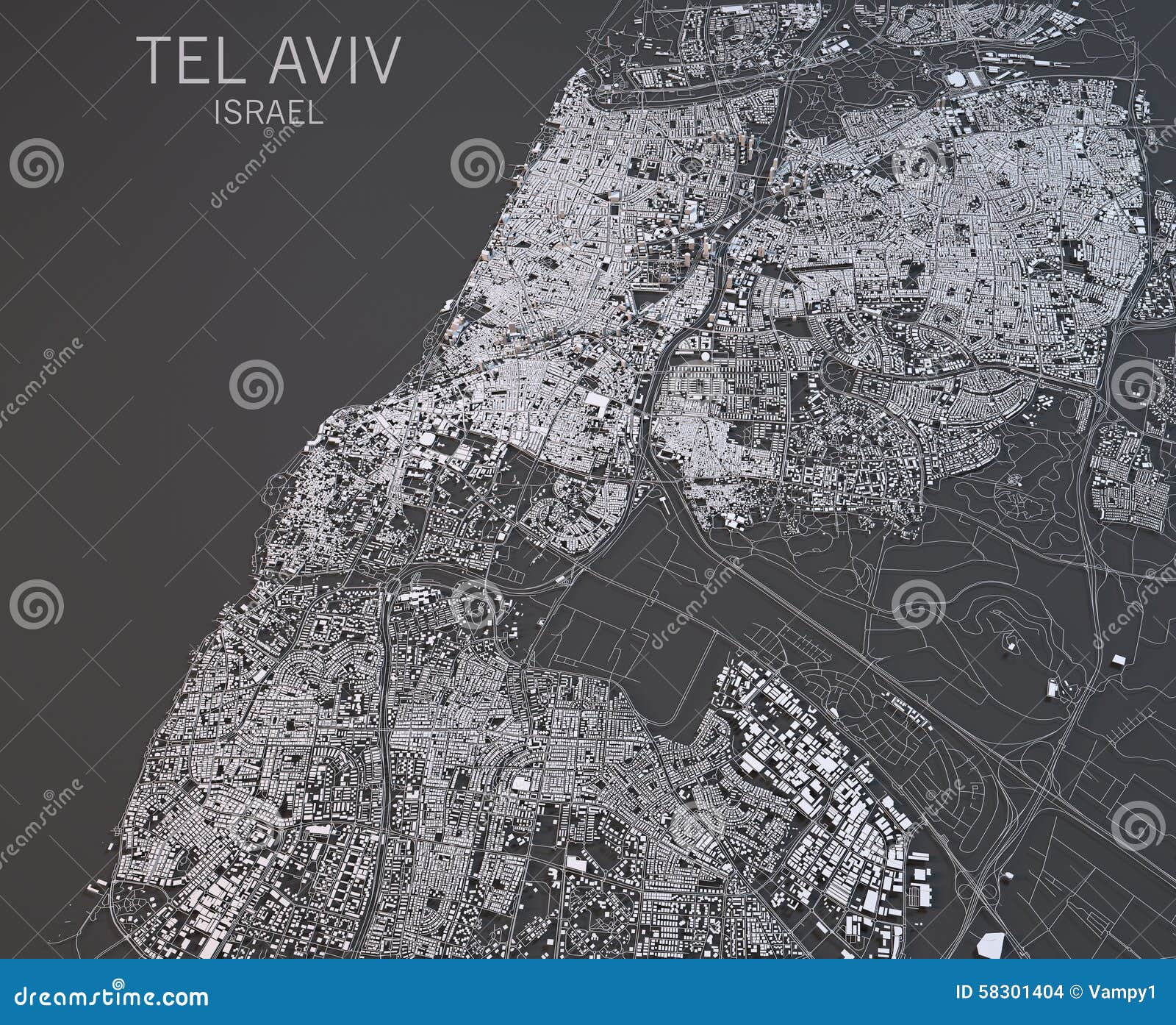 Map of Tel Aviv, Israel, Satellite View Stock Illustration ...