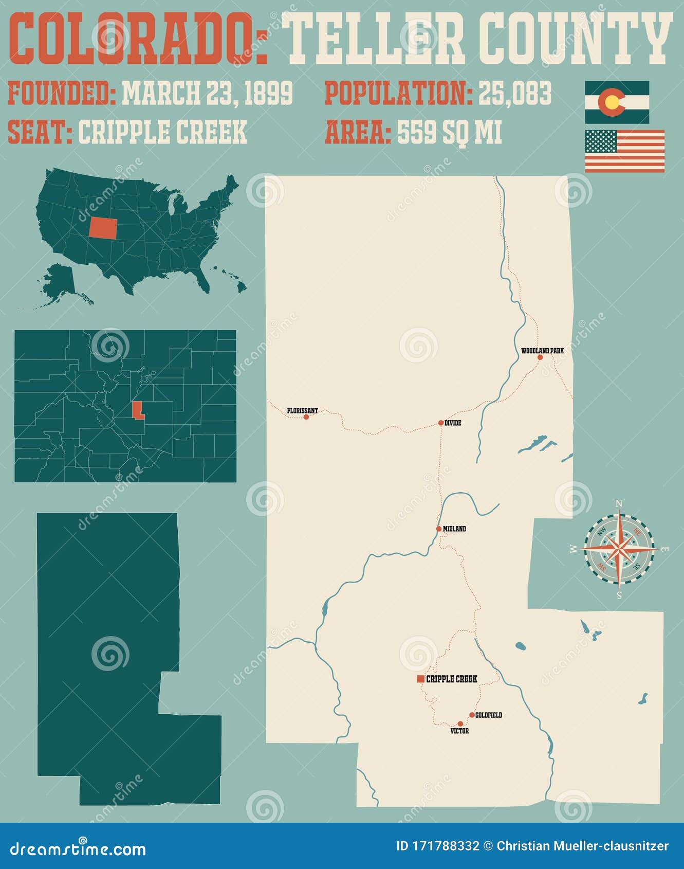 Map of Teller County in Colorado Stock Vector - Illustration of ...