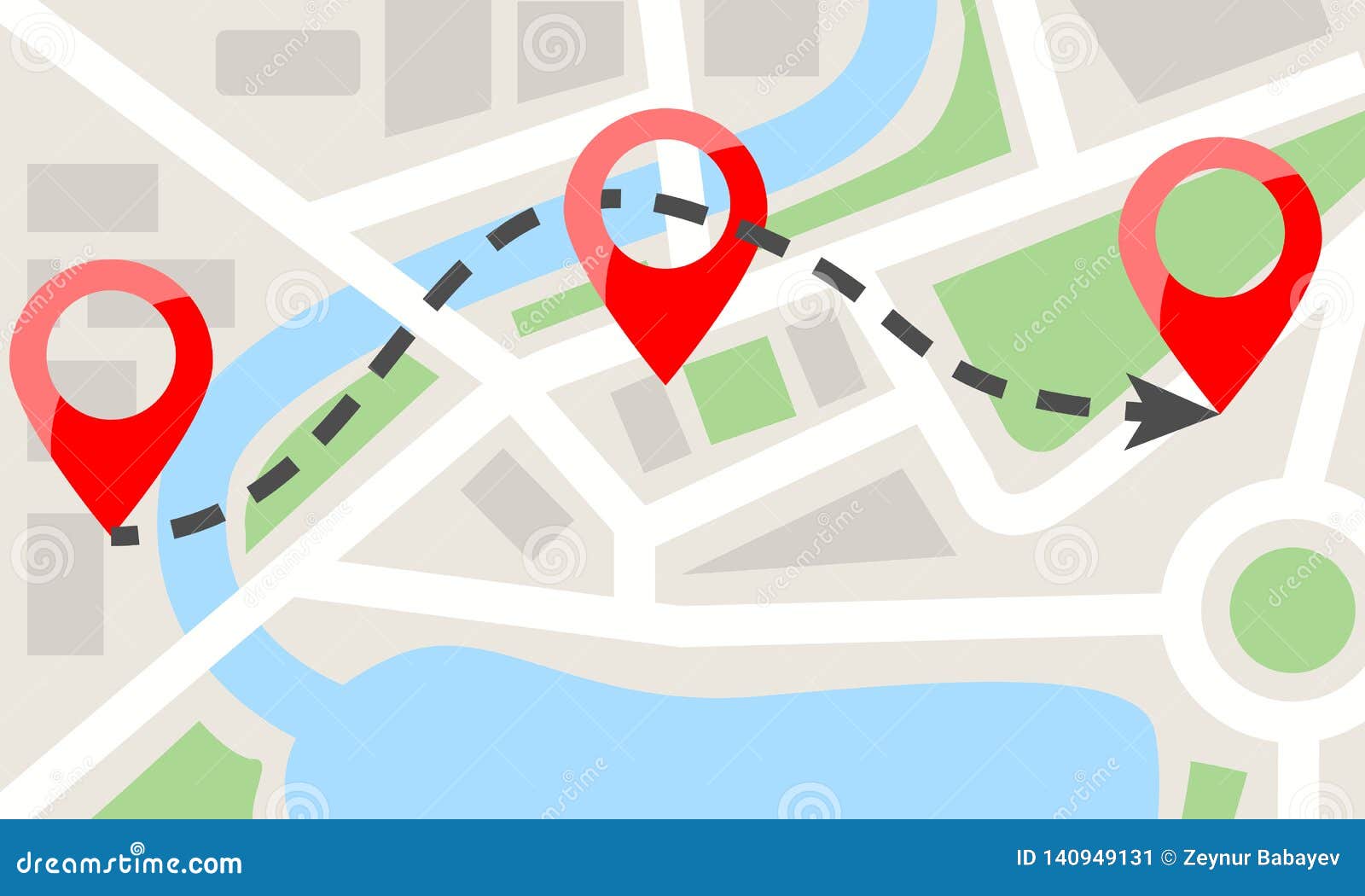 Map Template with Red Pins. Flat Color Style Vector Illustration. Stock ...