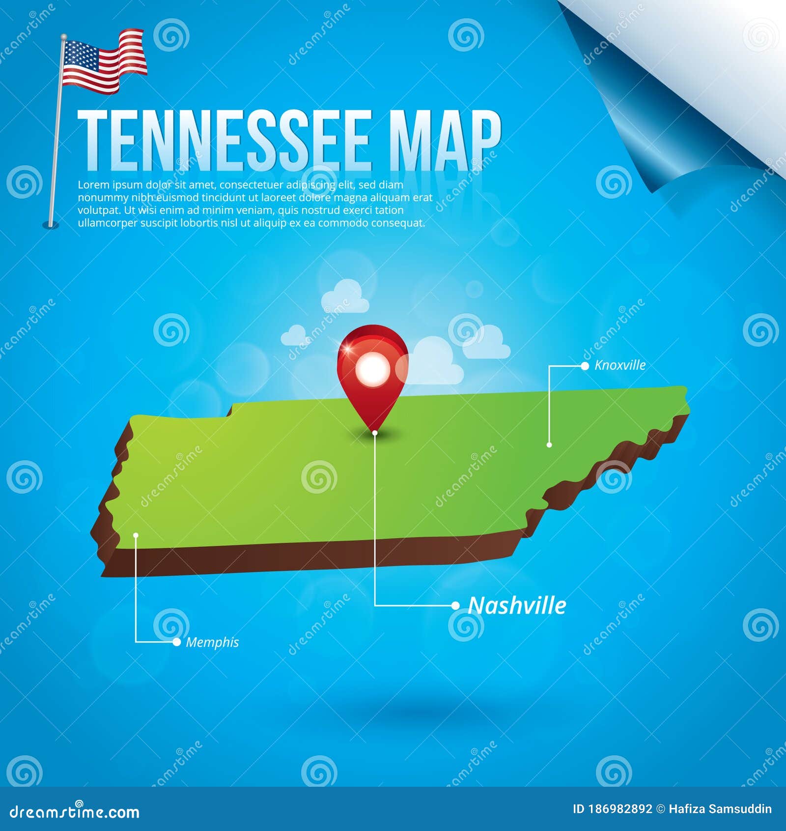 Map of Tennessee State. Vector Illustration Decorative Design Stock ...
