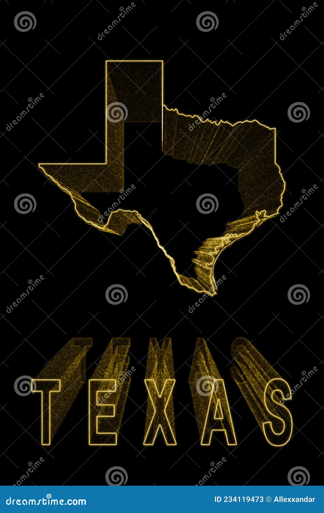 Map of Texas, Gold Map on Black Background Stock Illustration ...
