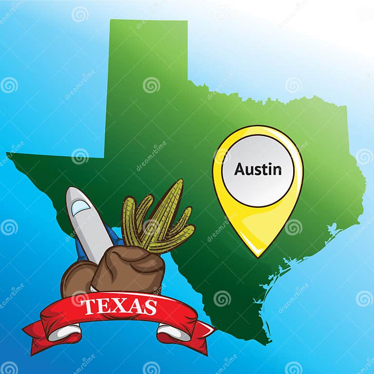 Map of Texas State with Cowboy Hat. Vector Illustration Decorative ...