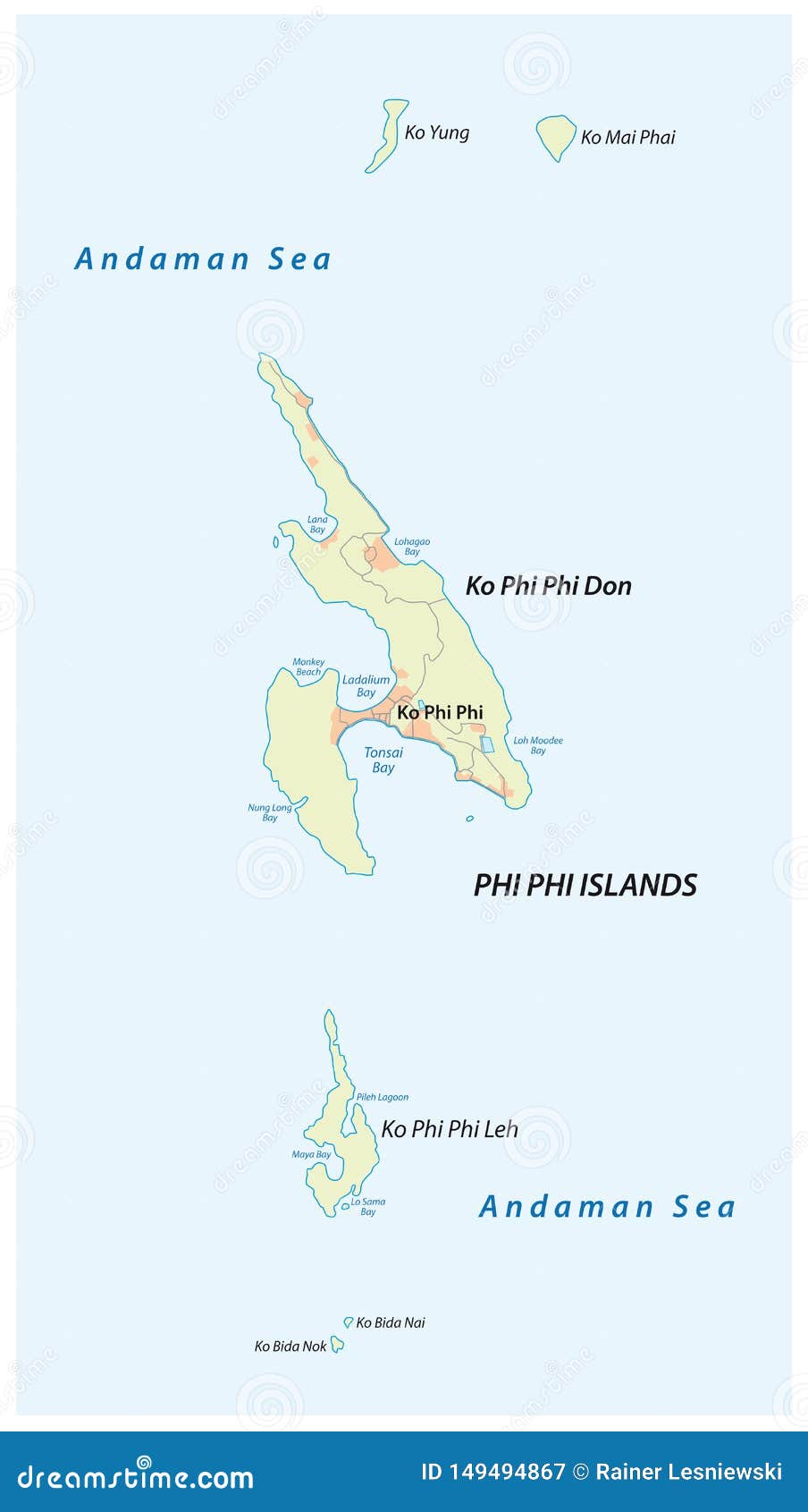 Map of the Thai Archipelago of the Phi Phi Islands Stock Vector ...