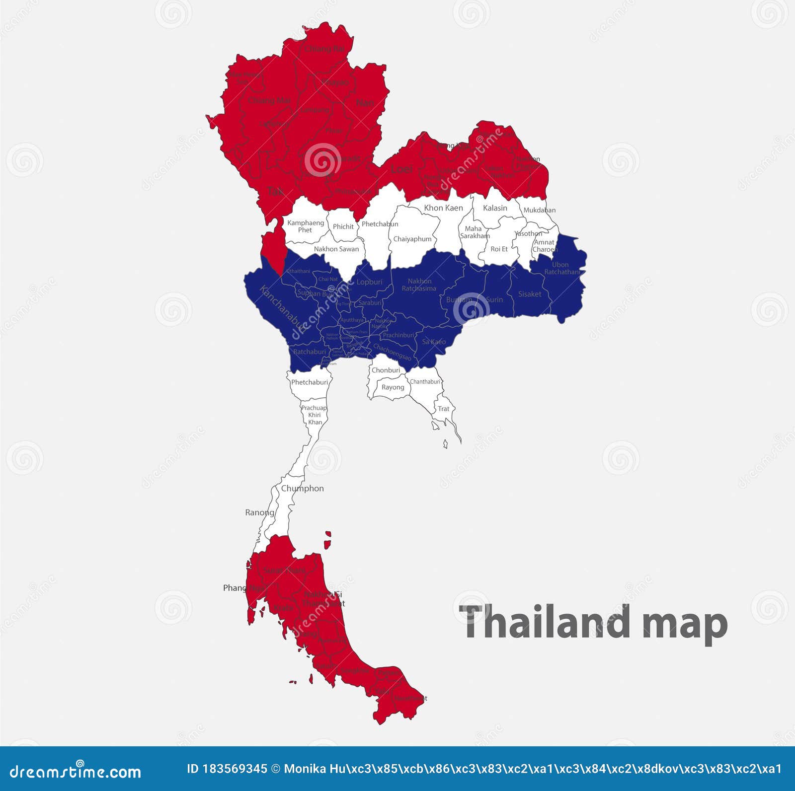 Map of the Thailand in the Colors of the Flag with Administrative ...