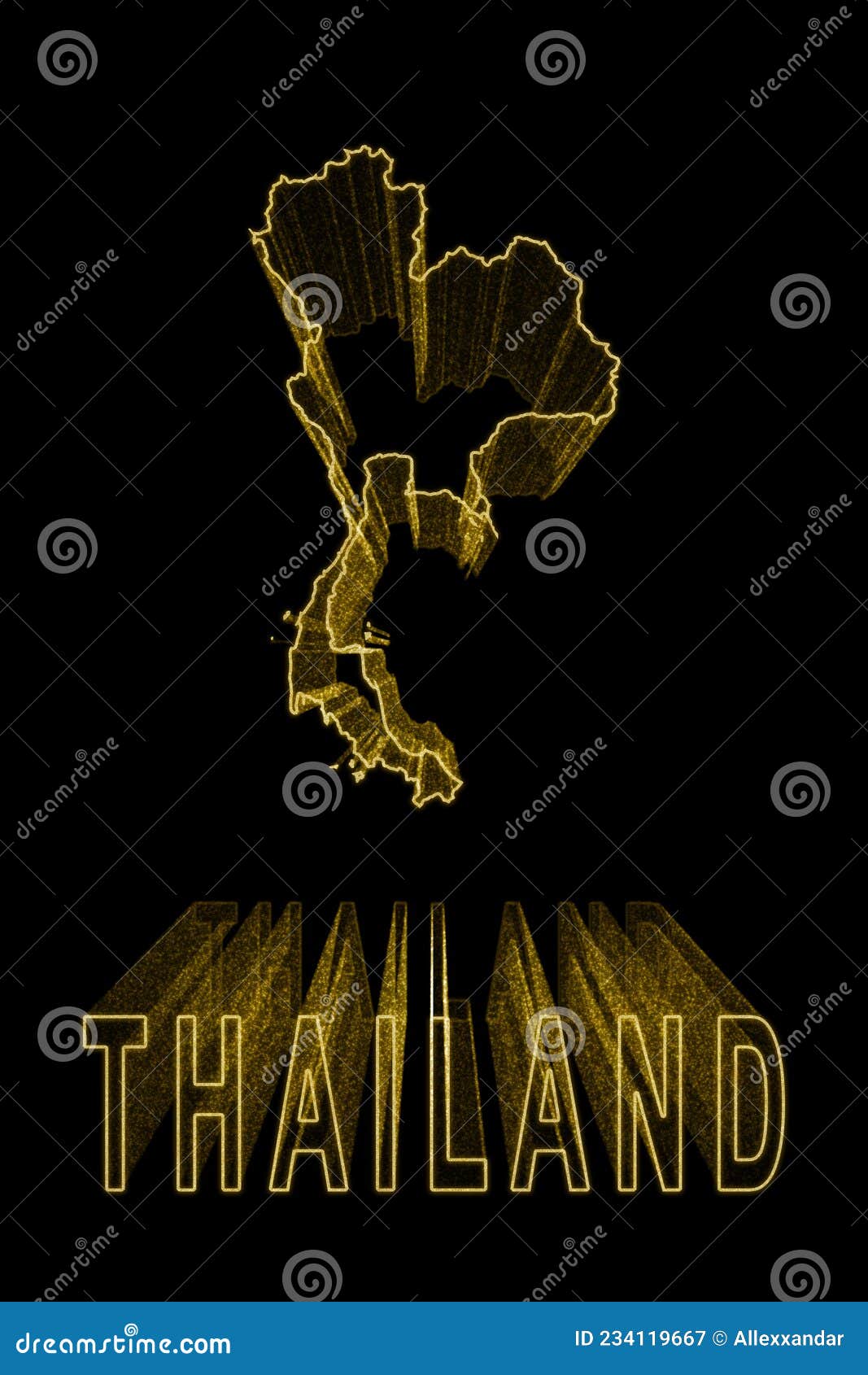 Map of Thailand, Gold Map on Black Background Stock Illustration ...