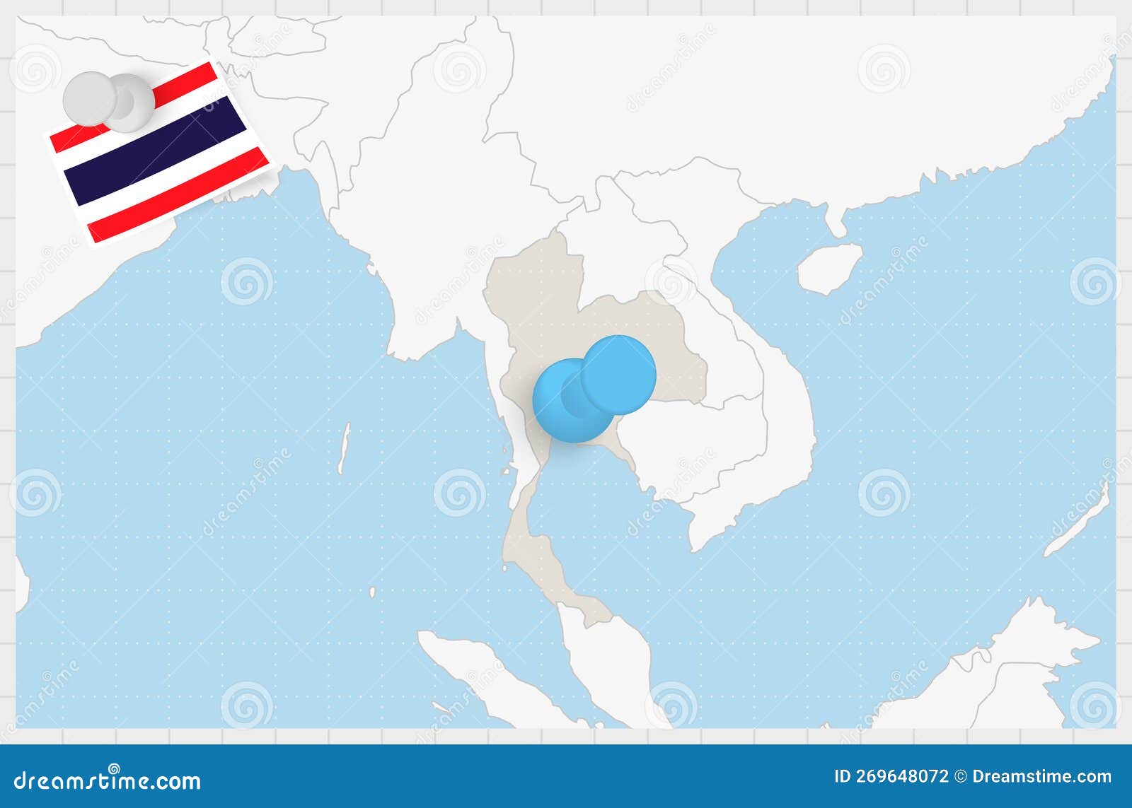 Map of Thailand with a Pinned Blue Pin. Pinned Flag of Thailand Stock ...