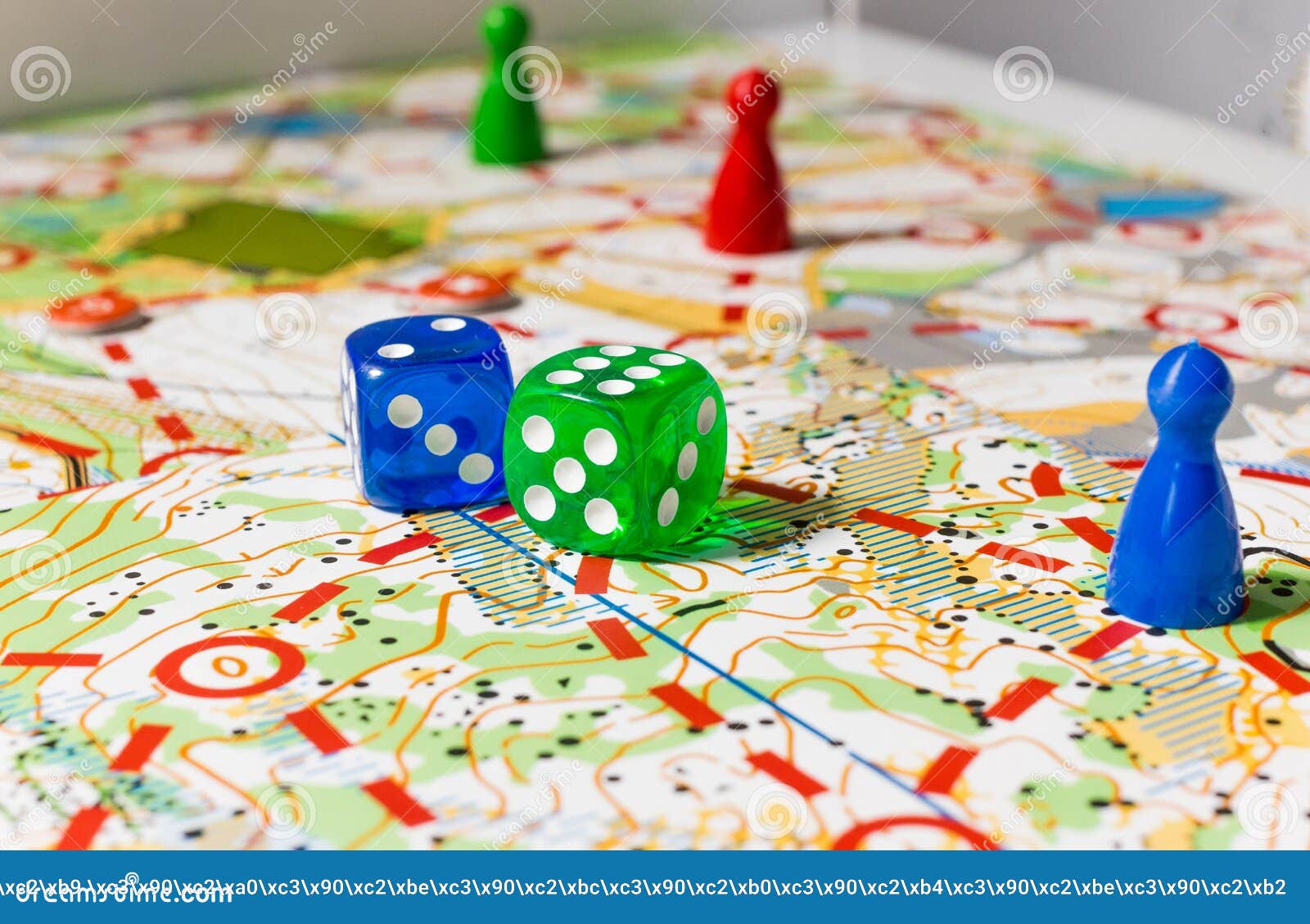On the Map There are Dice Cubes and Marked Points Stock Image - Image ...