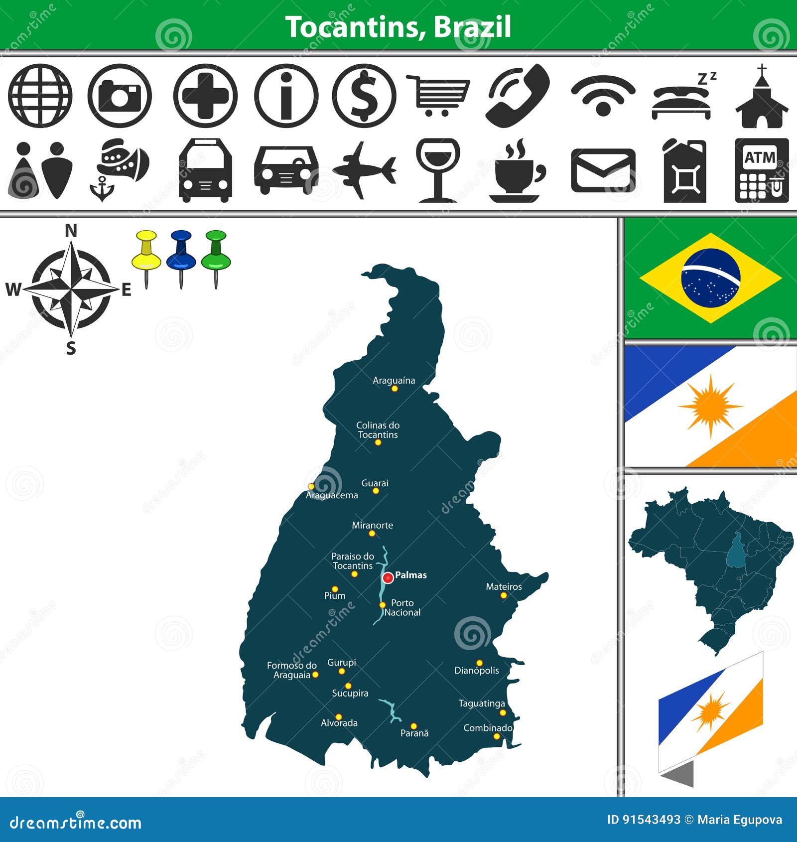 Map of Tocantins, Brazil stock vector. Illustration of silhouette ...