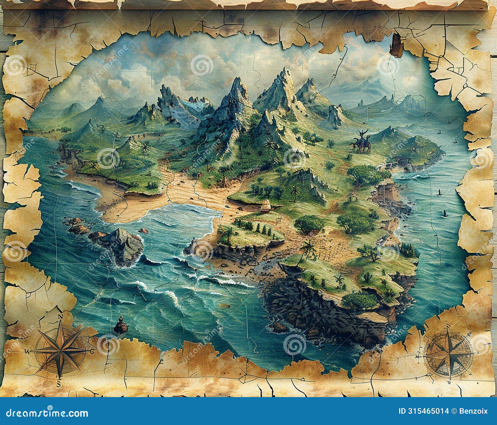 Map of a Treasure Island in a Creative Digital Art Style Stock Photo ...