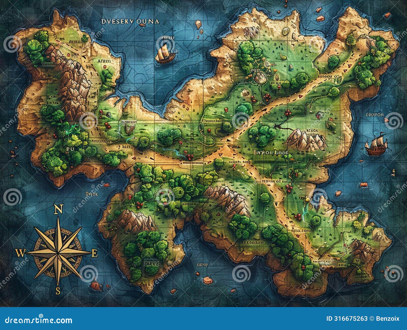 Treasure Map Style Sheet Of Old Aged Retro Paper. Ancient Antique Brown ...