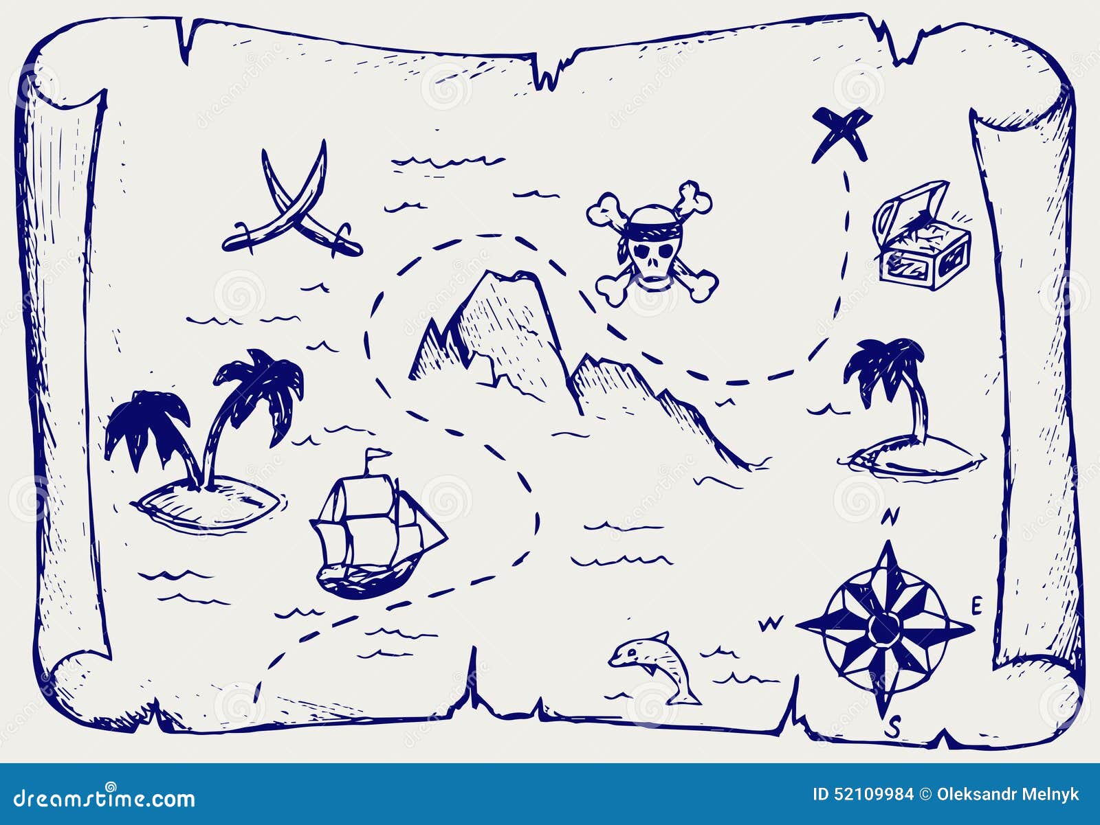 Treasure Island Map. Paper Roll. Vector Doodle | CartoonDealer.com ...