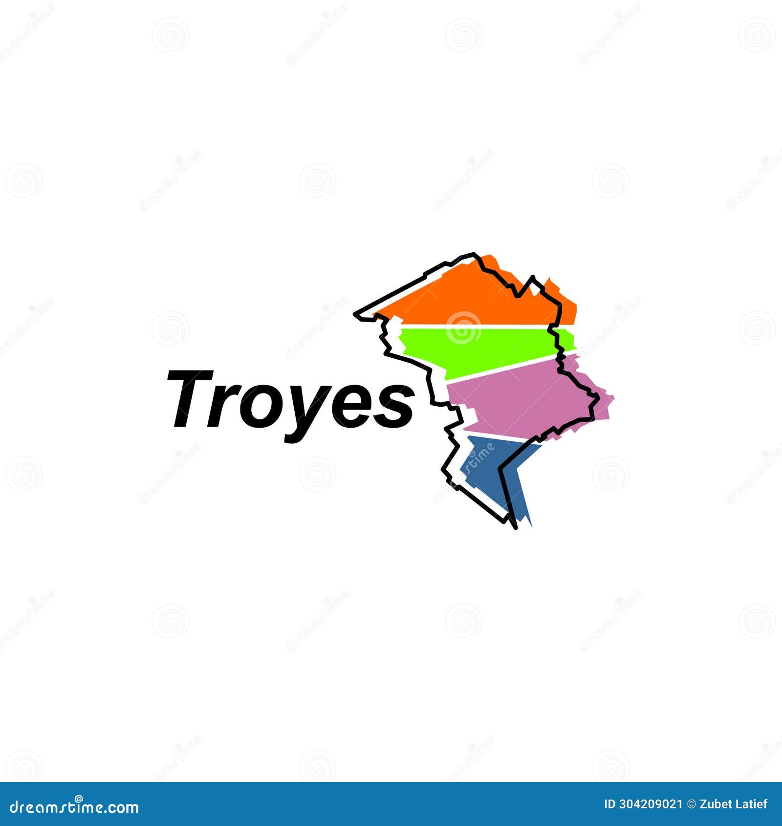 Map of Troyes Vector Design Template, National Borders and Important ...
