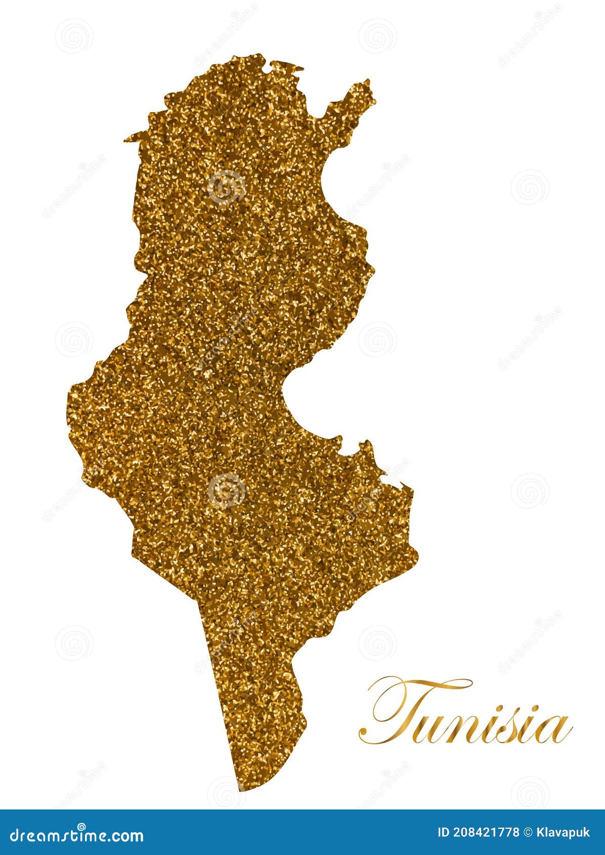 Map of Tunisia. Silhouette with Golden Glitter Texture Stock Vector ...