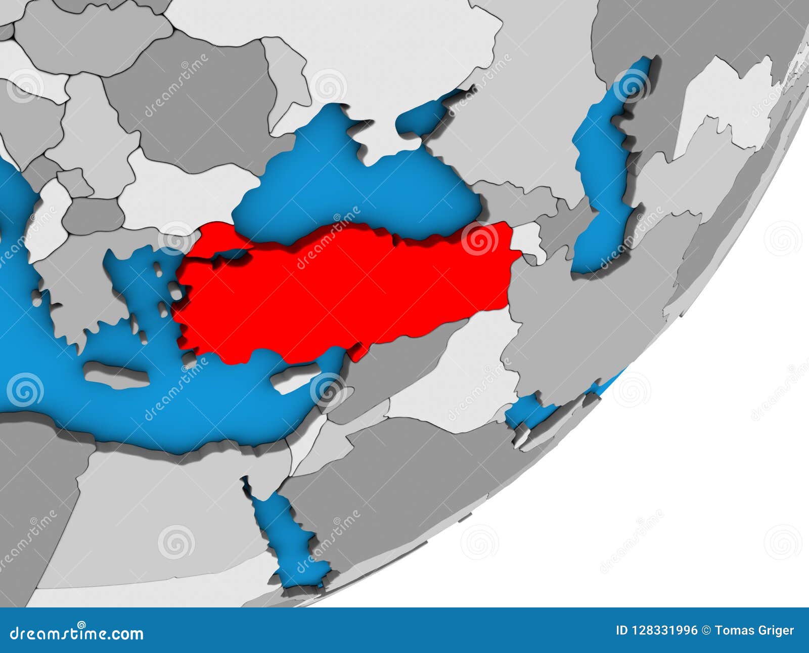 Map of Turkey on 3D globe stock illustration. Illustration of render ...