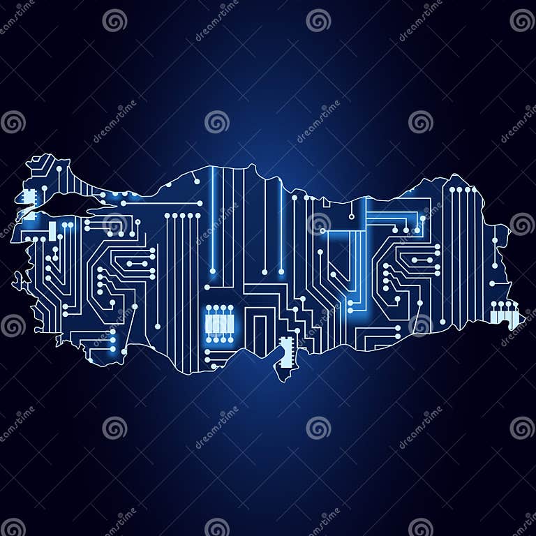 Map of Turkey with Electronic Circuit Stock Vector - Illustration of ...