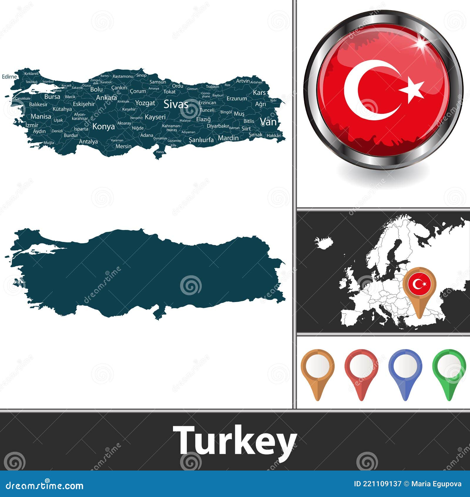 HUD Map Of The Turkey With Provinces. Cyberpunk Futuristic Digital Dark ...