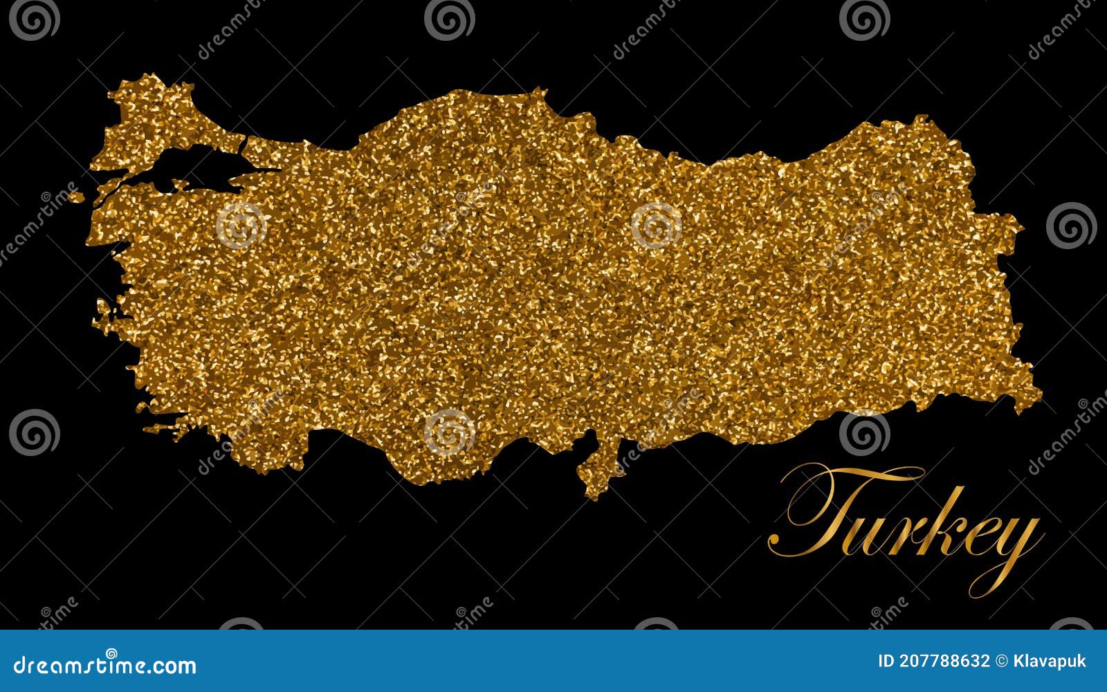 Map of Turkey. Silhouette with Golden Glitter Texture Stock ...