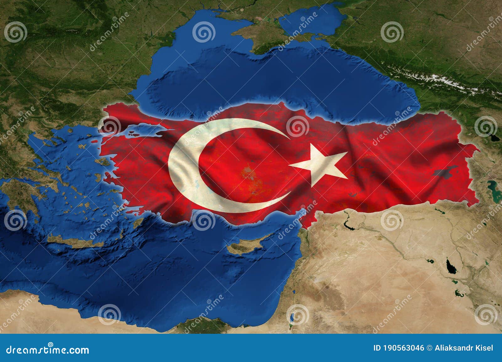 Map of Turkey, View from Space with Embedded National Flag. Image ...