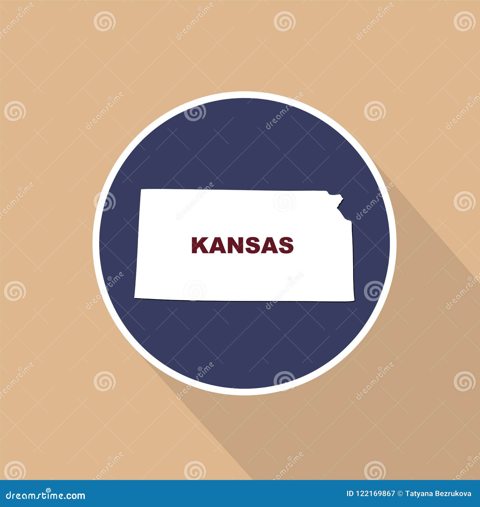 Map of the U.S. State of Kansas on a Blue Background. State Name. Stock ...