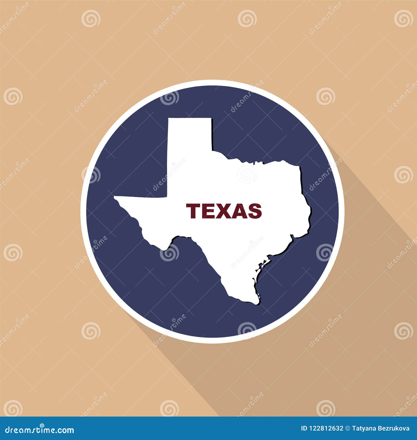 Map of the U.S. State of Texas on a Blue Background. State Name. Stock ...