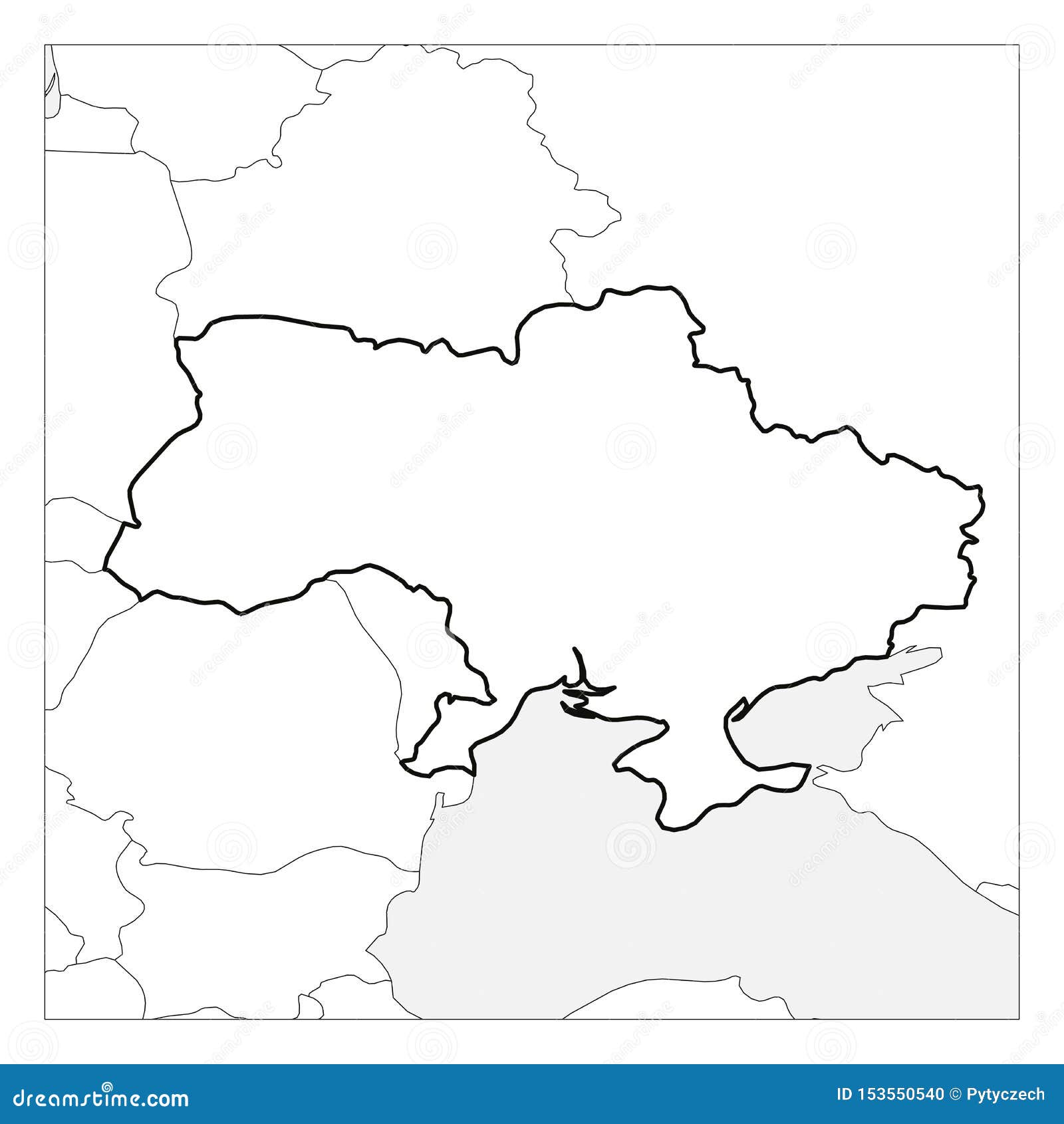 Map Of Ukraine Black Thick Outline Highlighted With Neighbor Countries ...