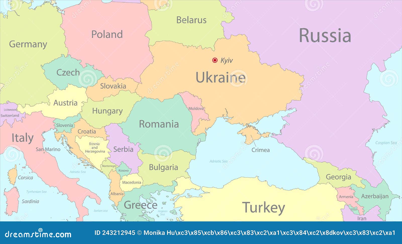 Map of Ukraine Colored with Surrounding States Stock Vector ...
