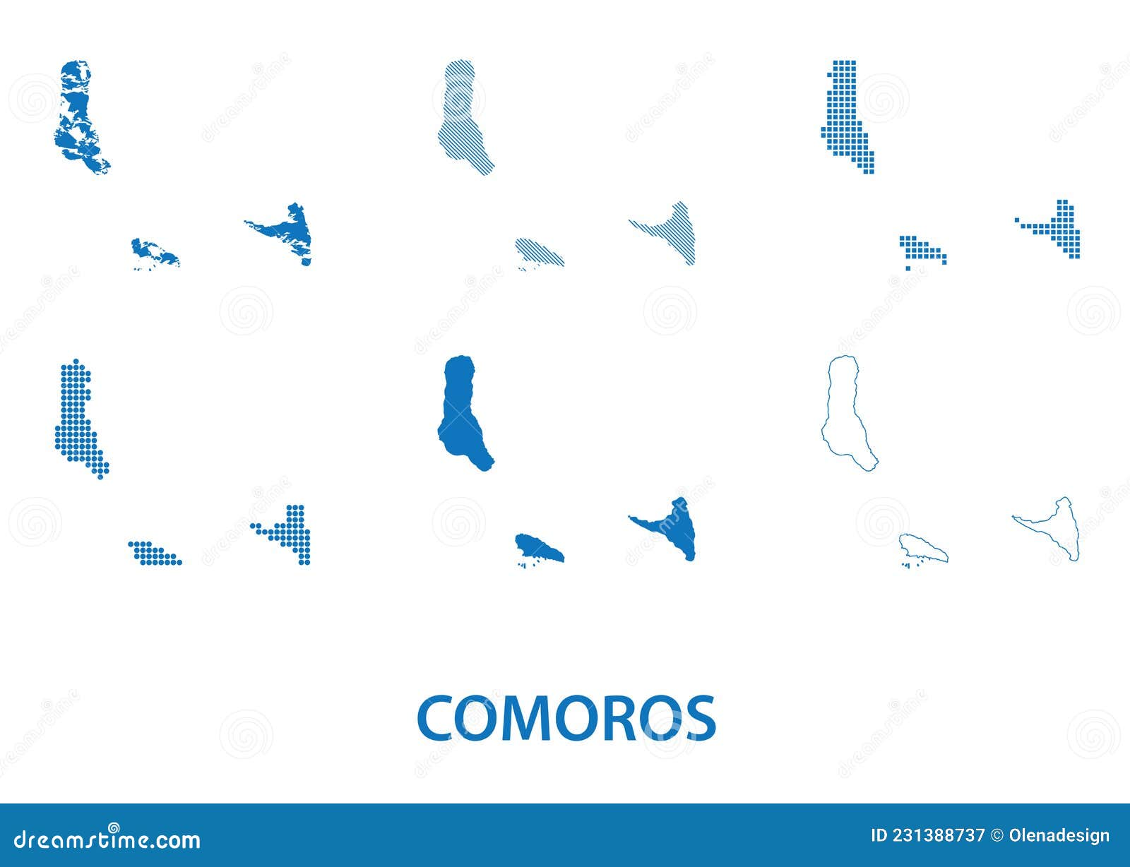 Comoros Striped Map Vector Design Template With Blue Background ...